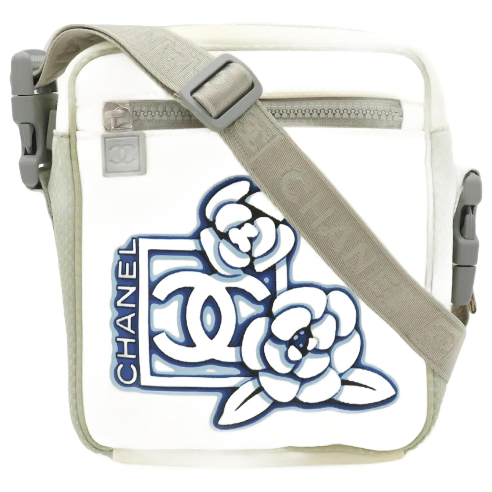 Chanel Sport Line Camellia Shoulder Bag Pochette Brown Blue Cream Cloth ...