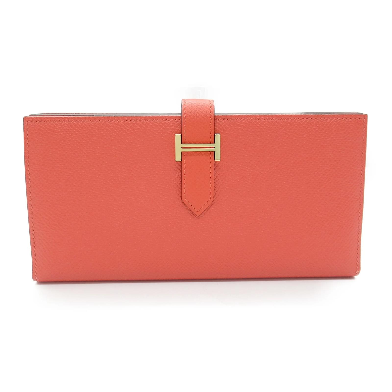 Hermès Hermes Bearn Soufflet Long Wallet Red Leather ref.1466169 - Joli ...