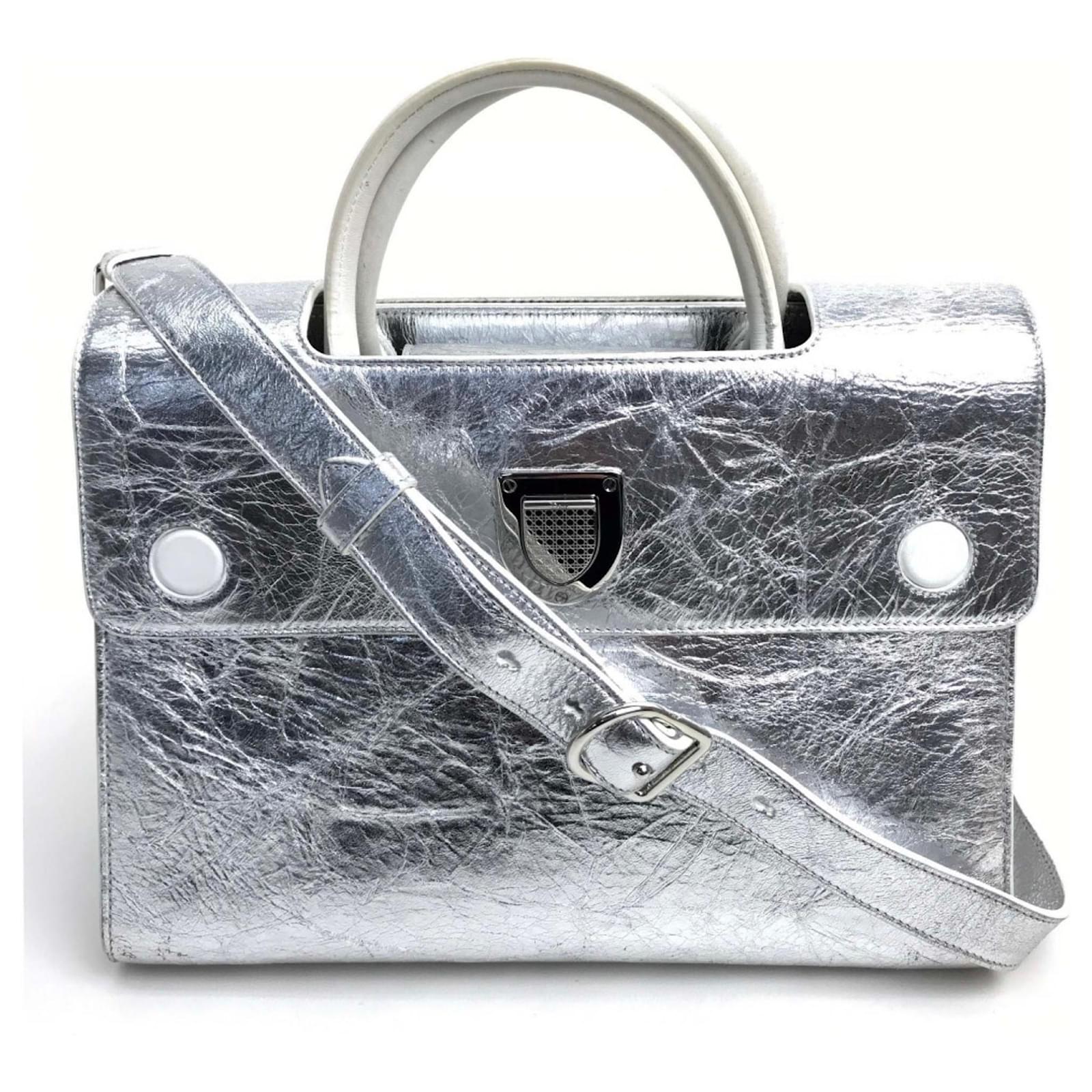 Christian Dior Metallic Silver Handbag Silvery Leather ref.1467038 ...