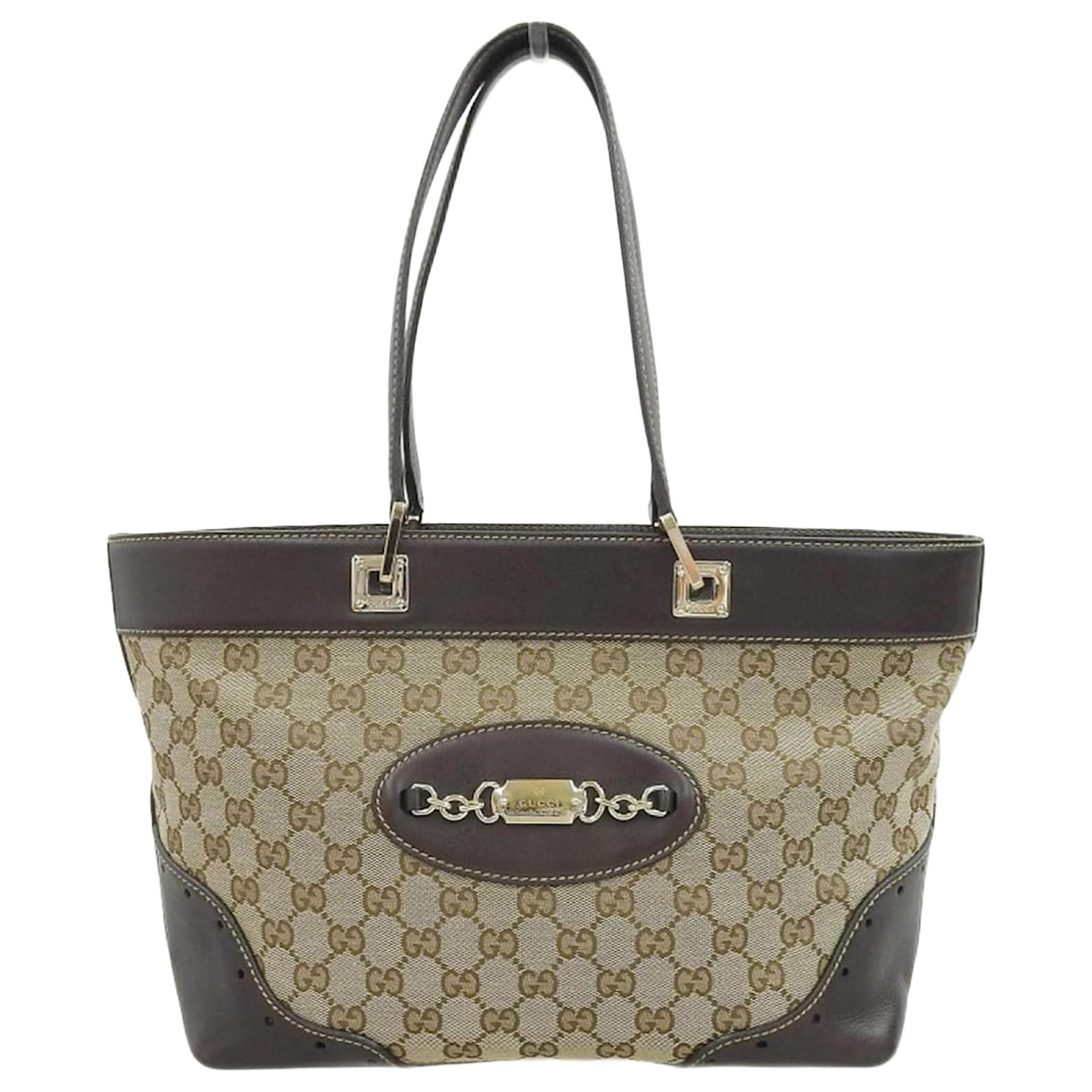 Gucci GG Canvas Interlocking G Handbag Brown Beige Leather Cloth ref ...