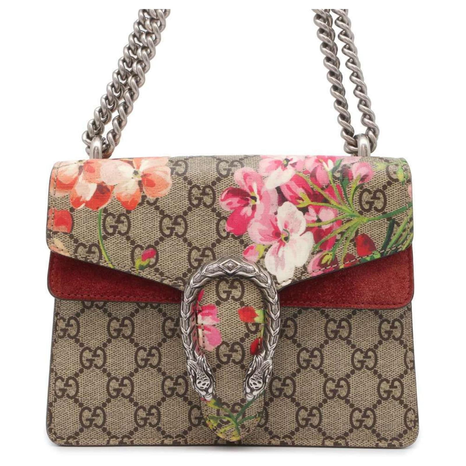 Gucci Chain Shoulder Bag Dionysus GG Supreme Flower Red Beige Suede ...