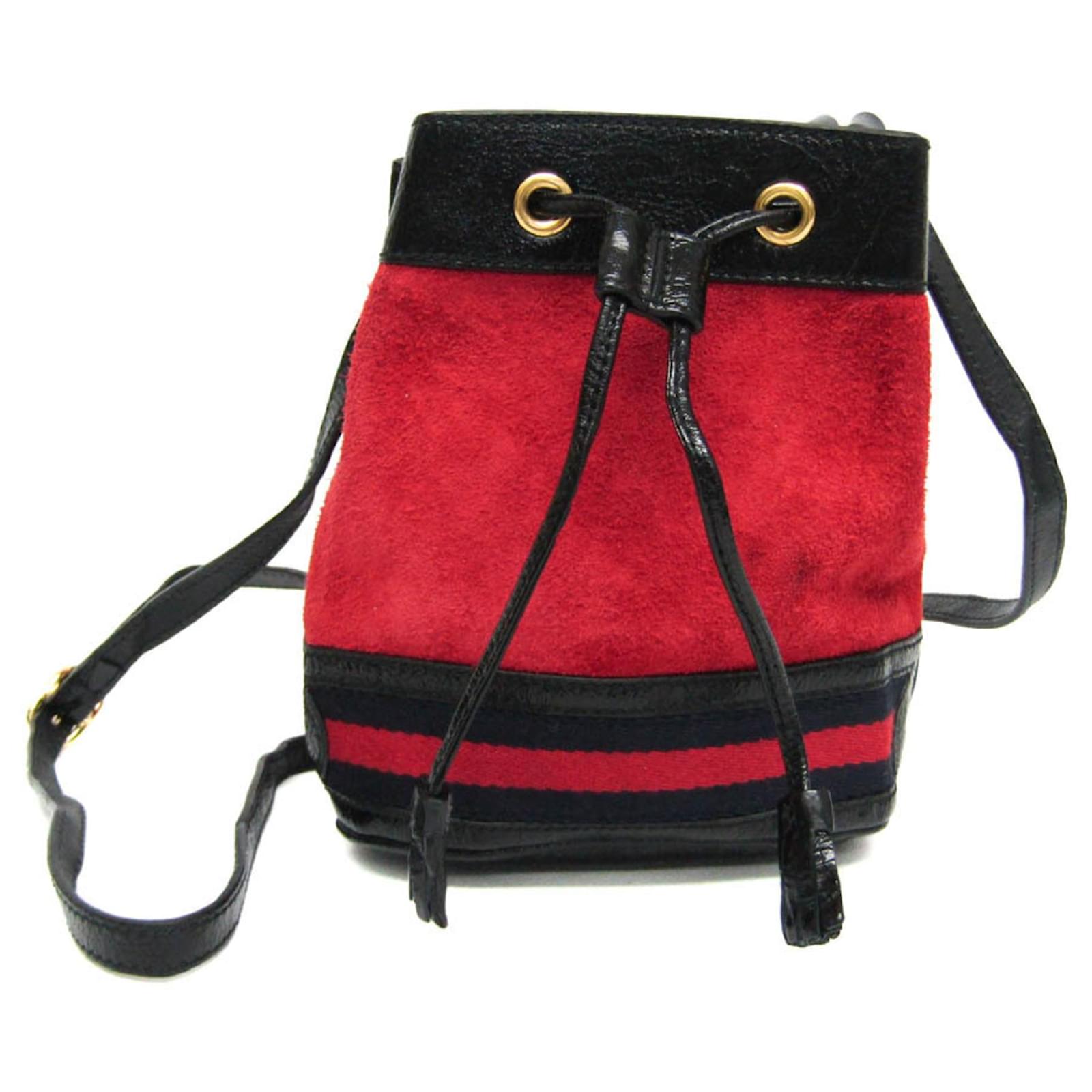 Gucci Drawstring Bag Type 550620 Black Red Navy blue Suede Leather ref ...