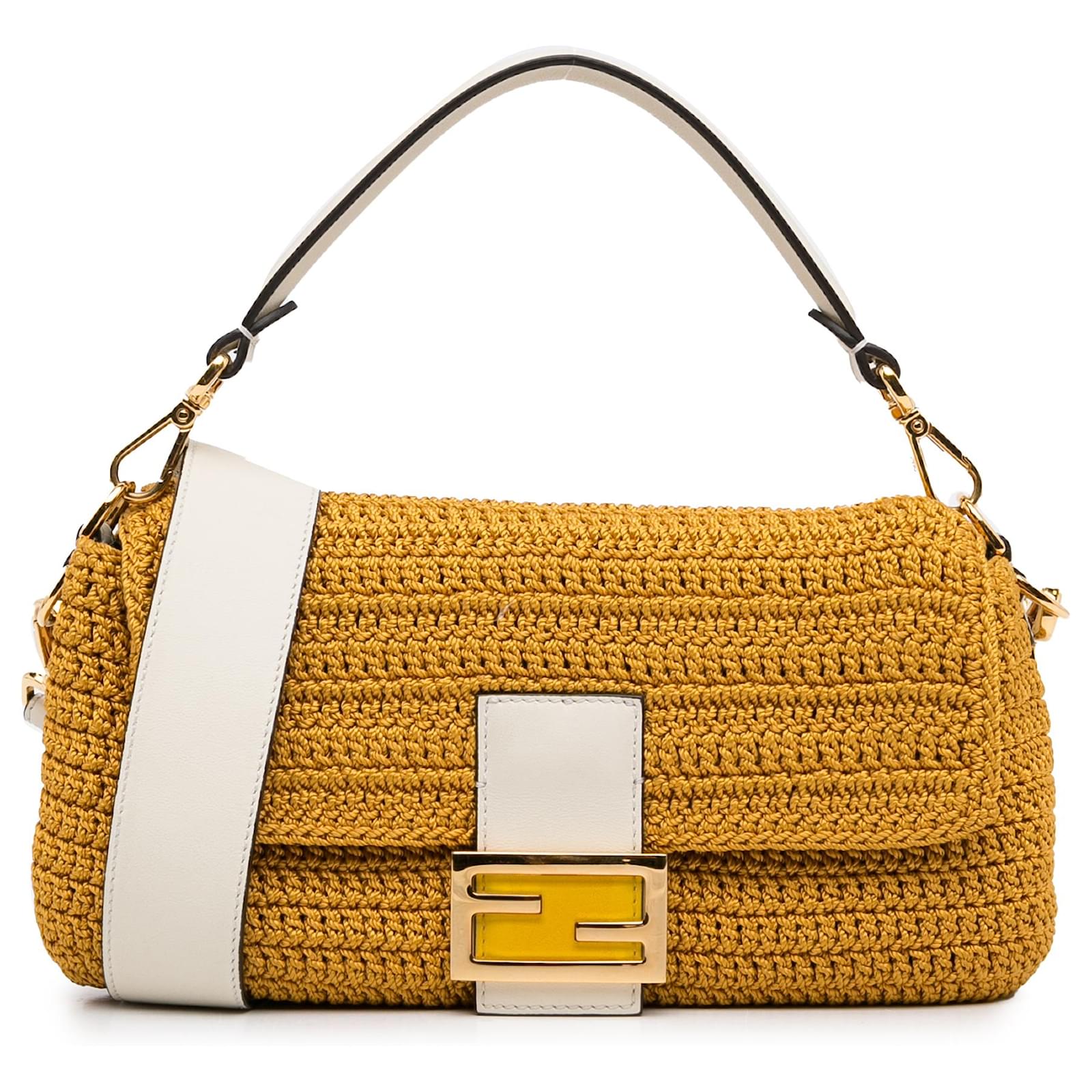 Fendi Brown Crochet Raffia Baguette Satchel ref.1479674 - Joli Closet