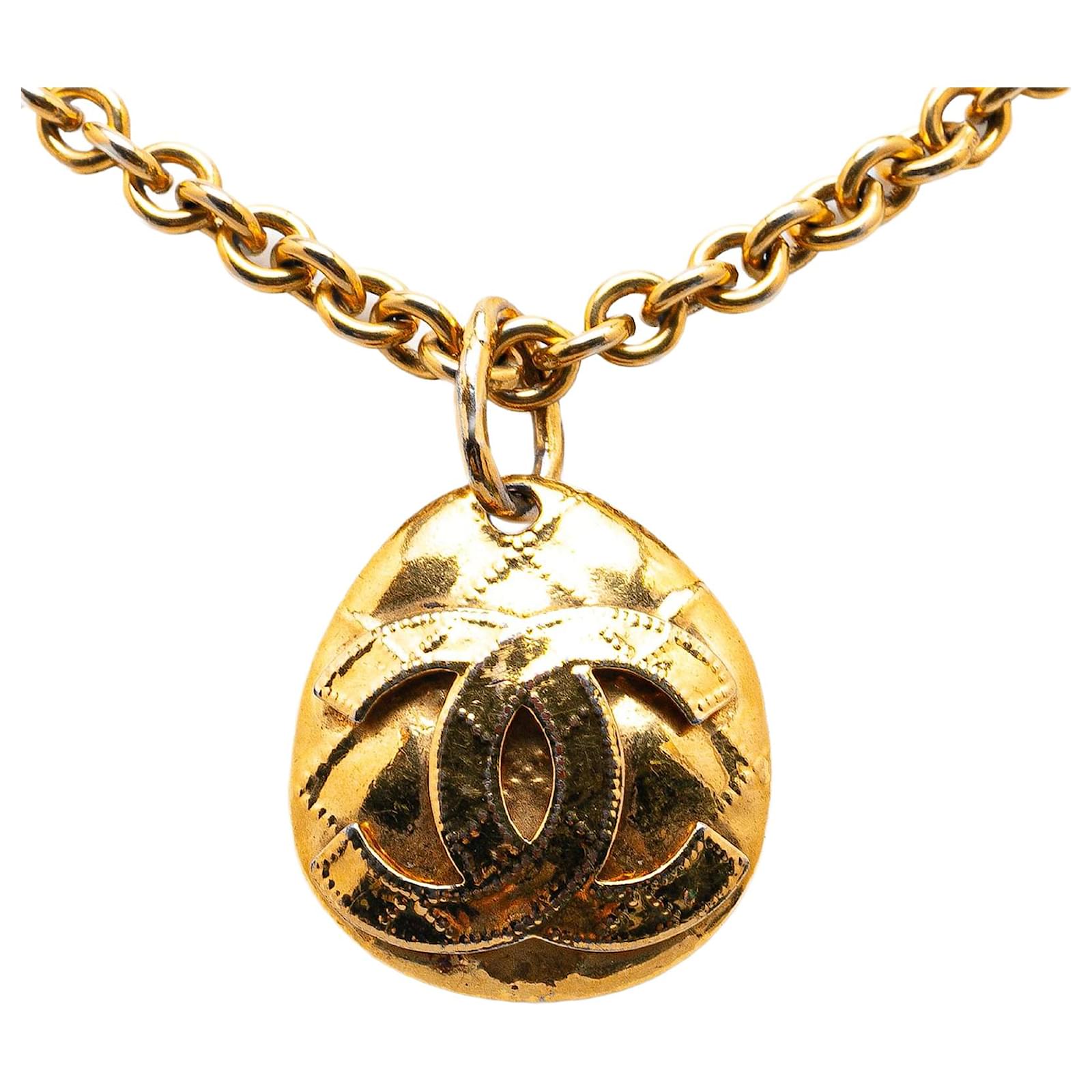 Chanel Gold Gold Plated CC Round Pendant Necklace Golden Metal Gold ...