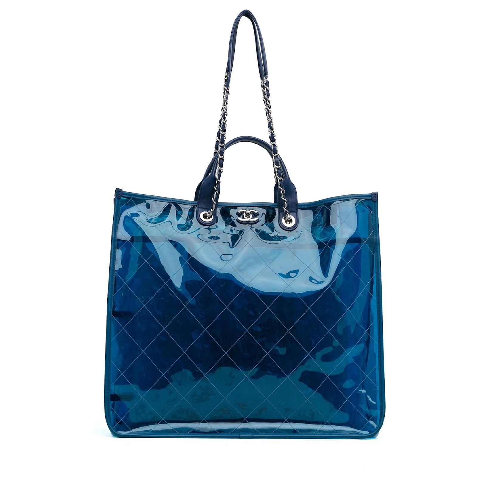 Chanel Blue Large PVC and Lambskin Coco Splash Shopping Tote Plastic ...