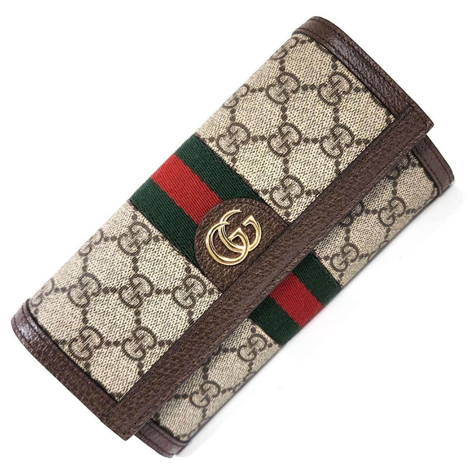 Gucci GG Supreme Ophidia Continental Wallet Brown Beige Leather Cloth ...
