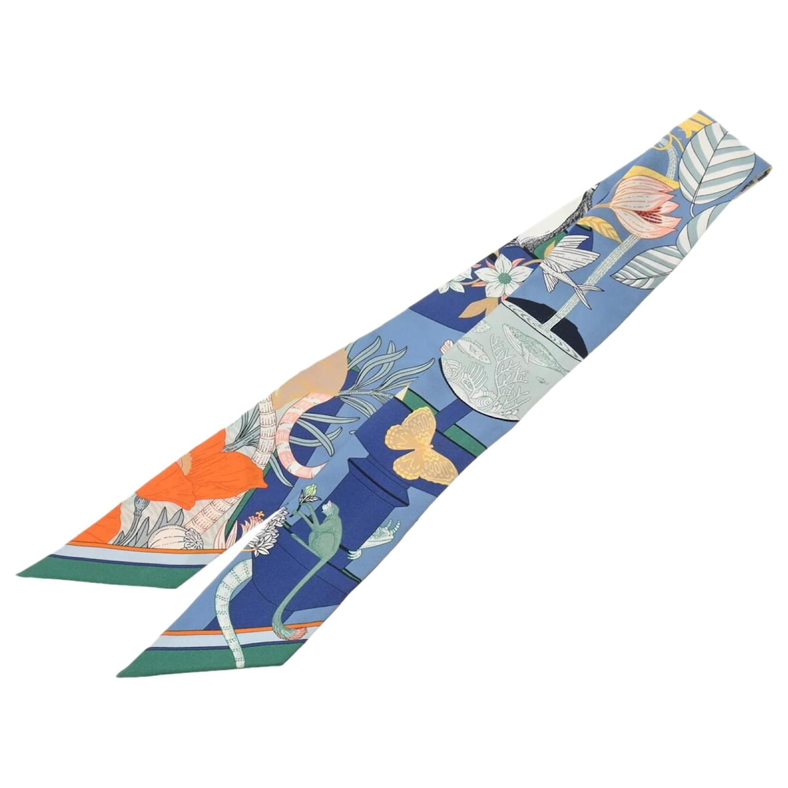 Hermès HERMES Twilly PRECIOUS PARADISE Scarf Blue Orange Silk ref ...