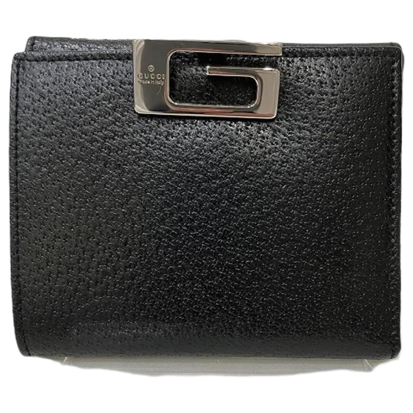 Gucci G Clip Leather Bi-fold Wallet Black ref.1491602 - Joli Closet