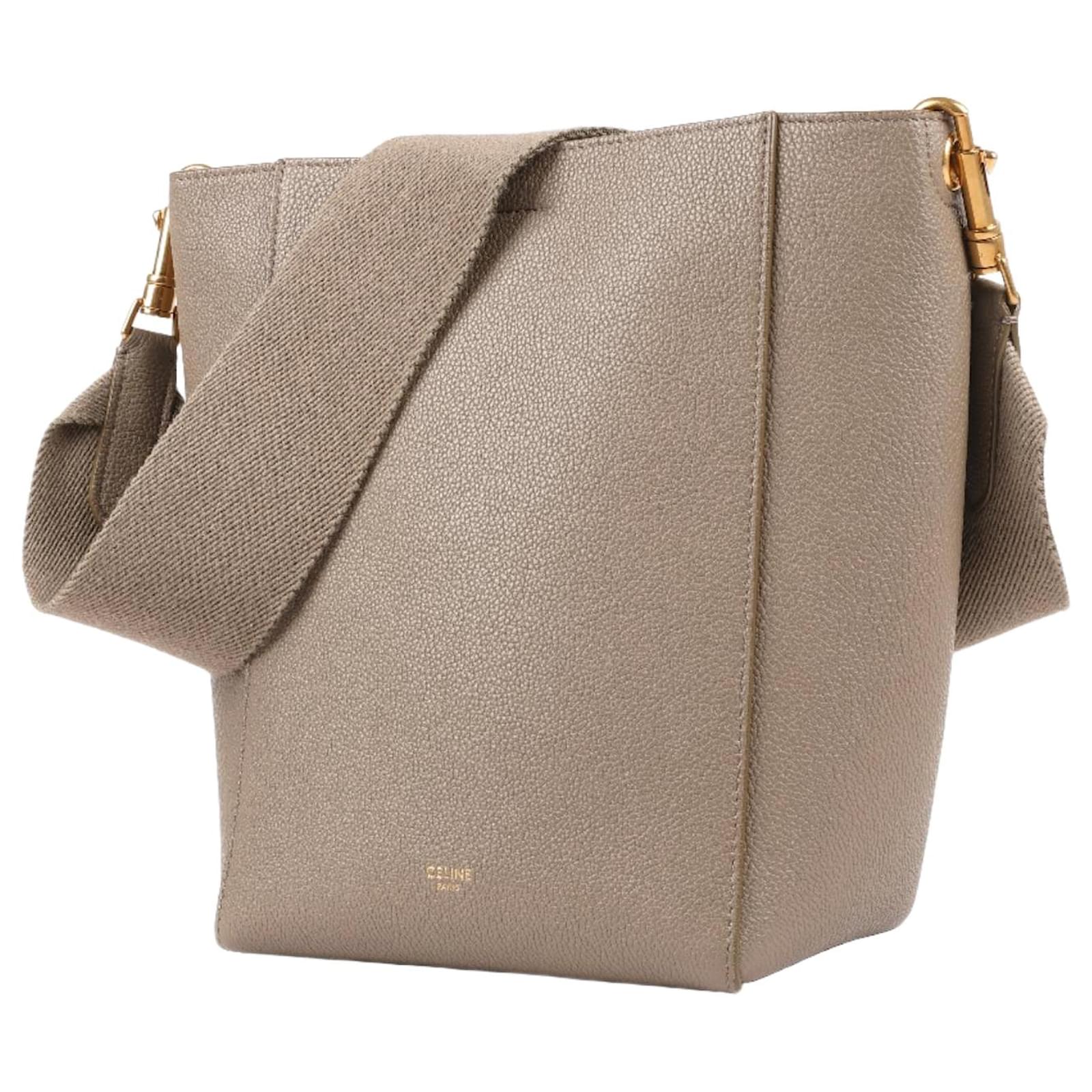 Céline CELINE Small Sangle Bucket Bag in Taupe Beige Leather ref ...