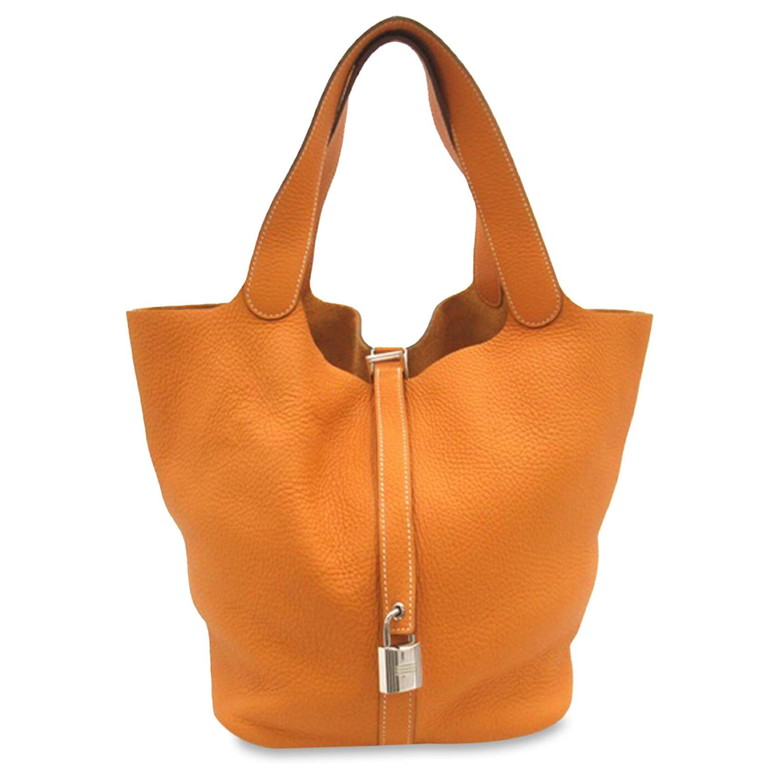 Hermès Orange Clemence Picotin Lock 26 Leather Pony-style calfskin ref ...