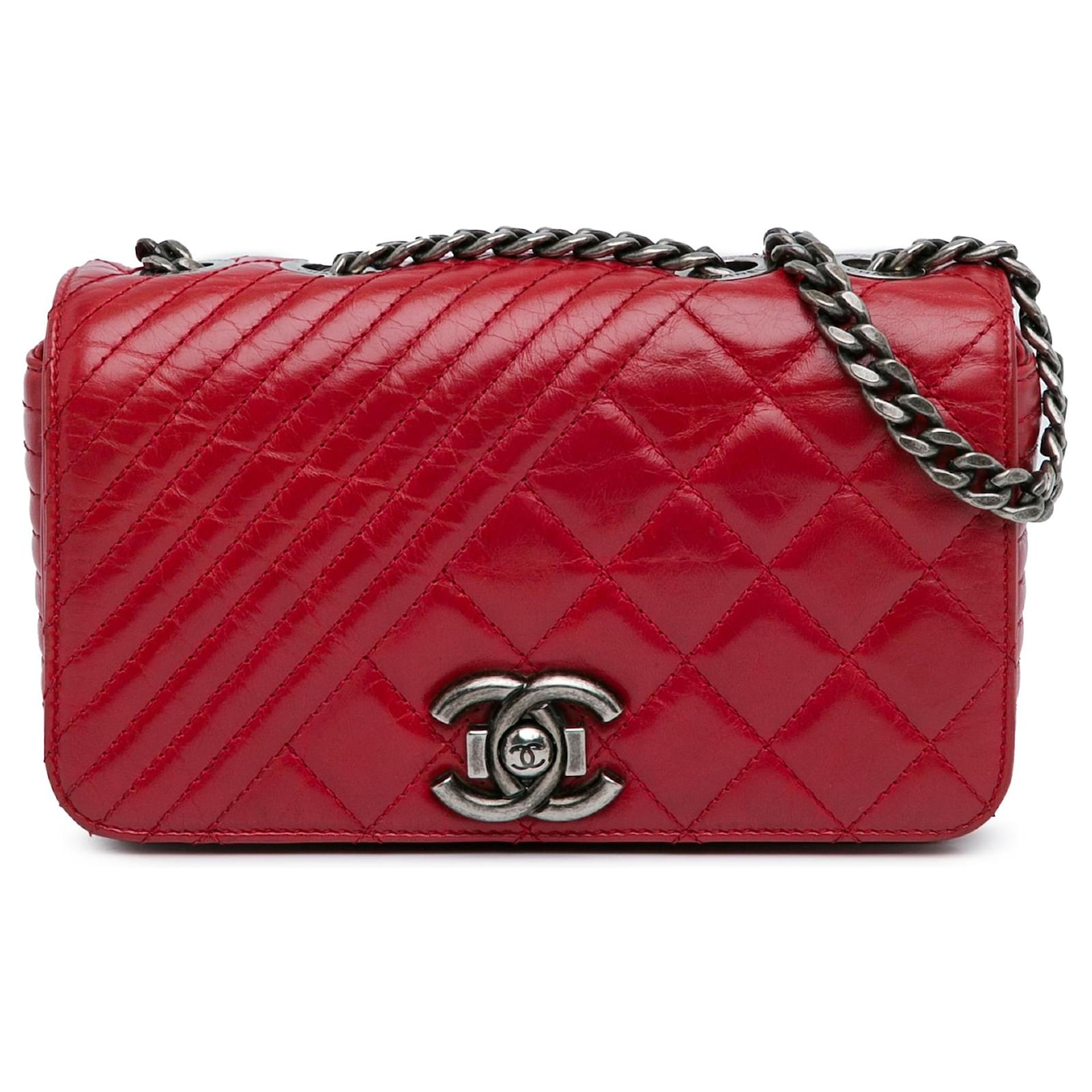 Red Chanel Small Glazed Calfskin Coco Boy Flap Shoulder Bag Leather ref ...