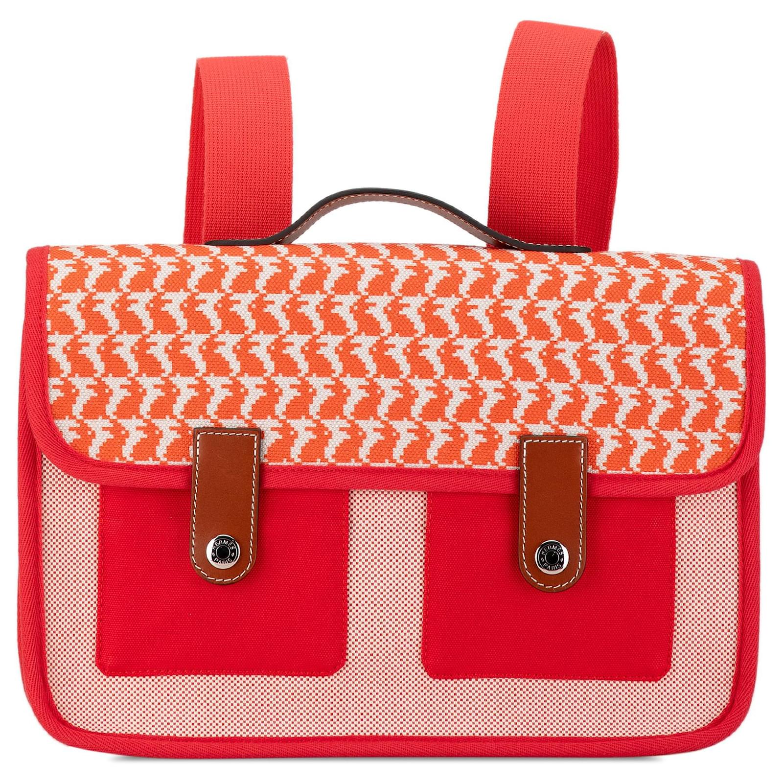 Red Hermès Toile and Barenia Animaux Pixel Backpack Leather ref.1498480 ...