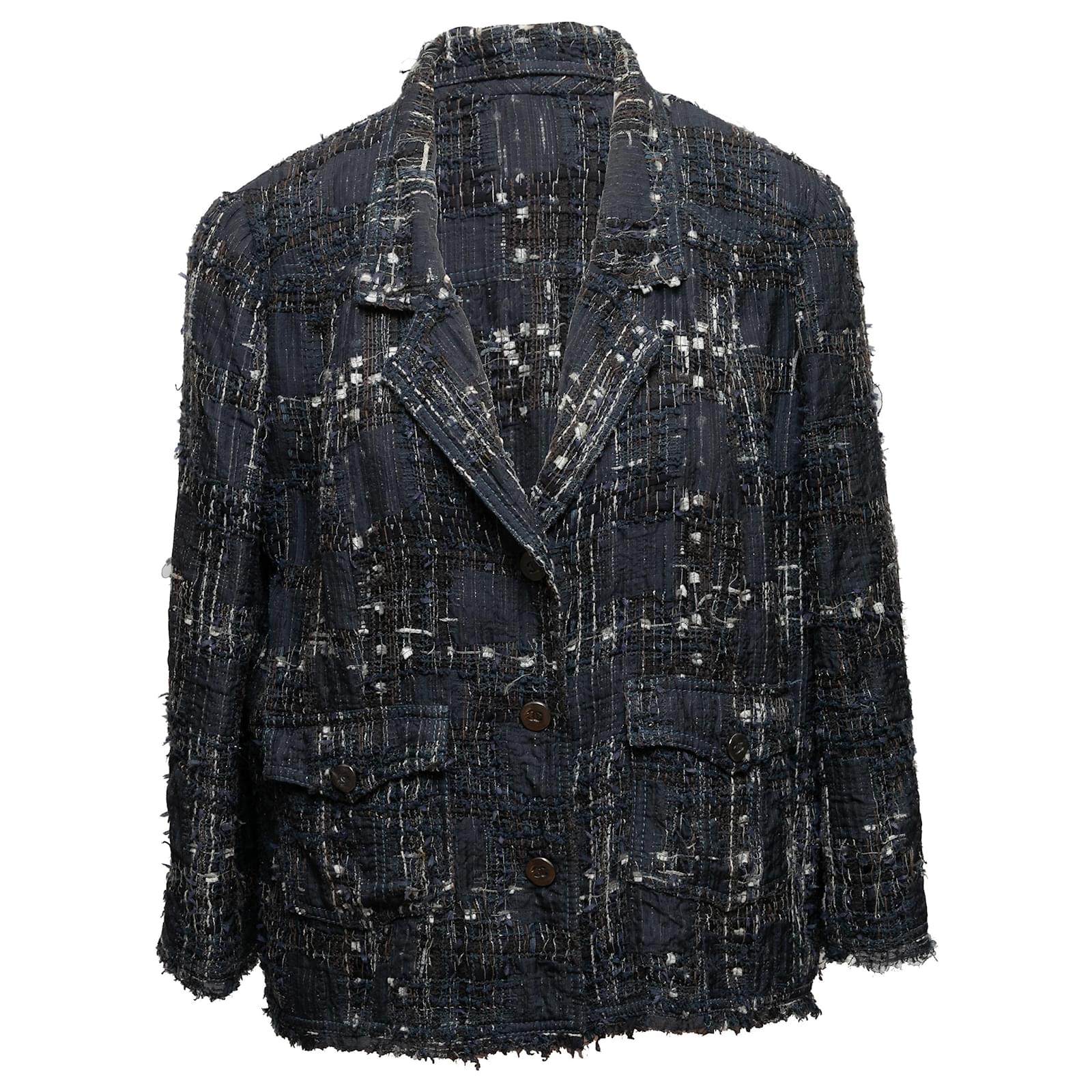 Navy & Multicolor Chanel Spring/Summer 2006 Silk Tweed Blazer FR 50 ...