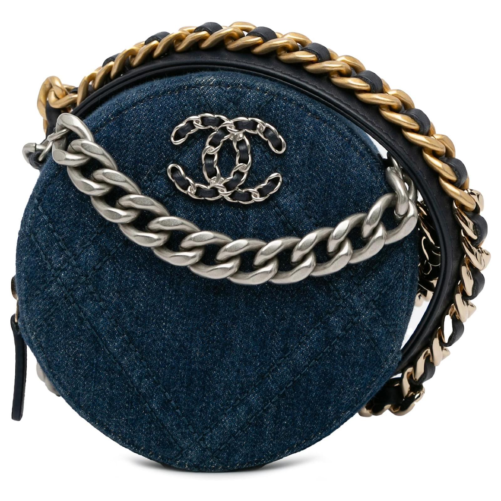 Blue Chanel Denim 19 Round Clutch with Chain Satchel Leather ref ...