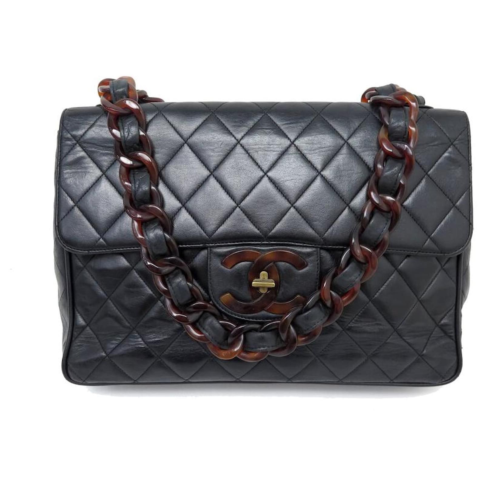 VINTAGE CHANEL TIMELESS CLASSIC JUMBO AMBER BLACK BAG Leather ref ...