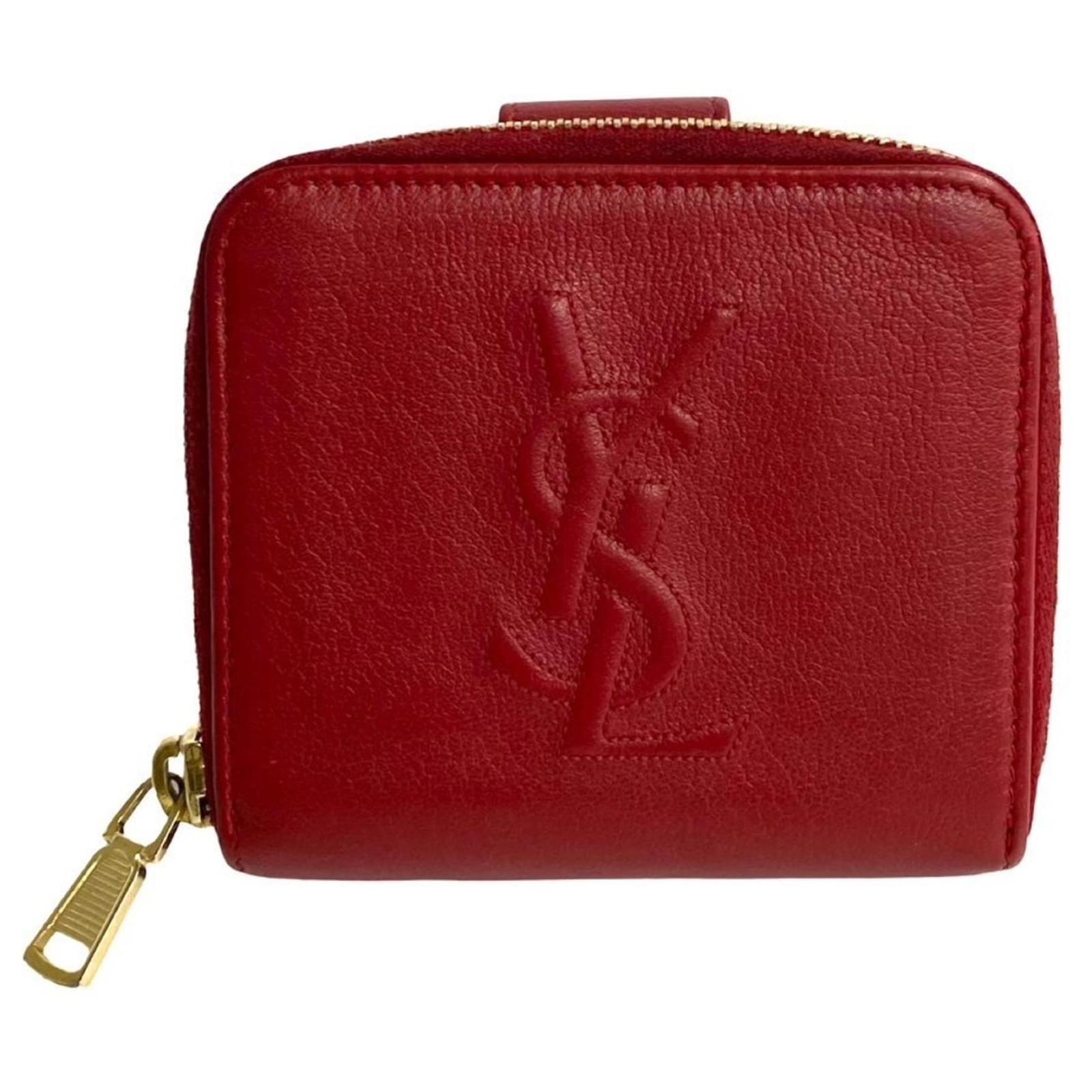 Yves Saint Laurent Red Leather Bi-Fold Wallet ref.1502975 - Joli Closet