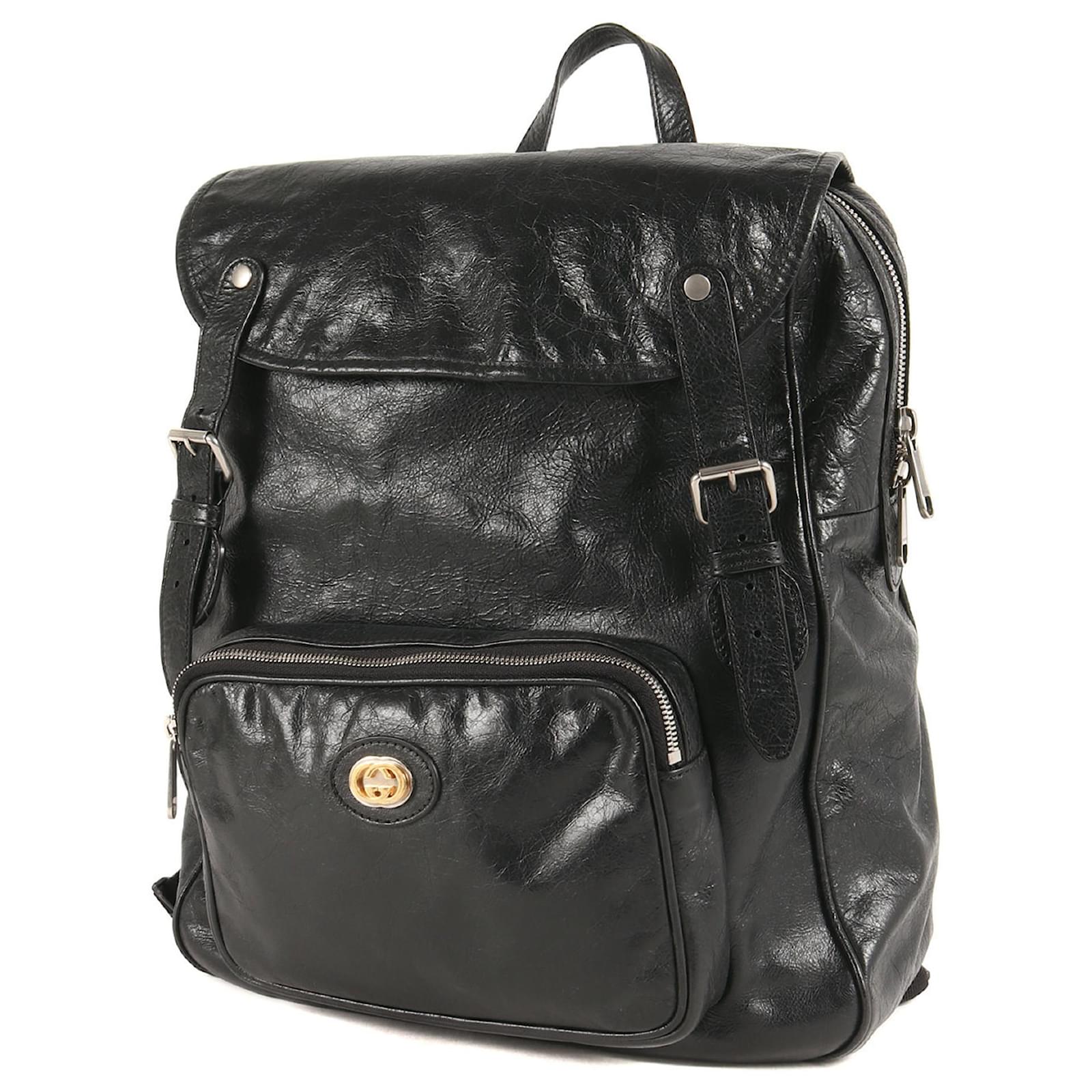 Gucci Interlocking G Double Flap Leather Backpack Black ref.1504190 ...