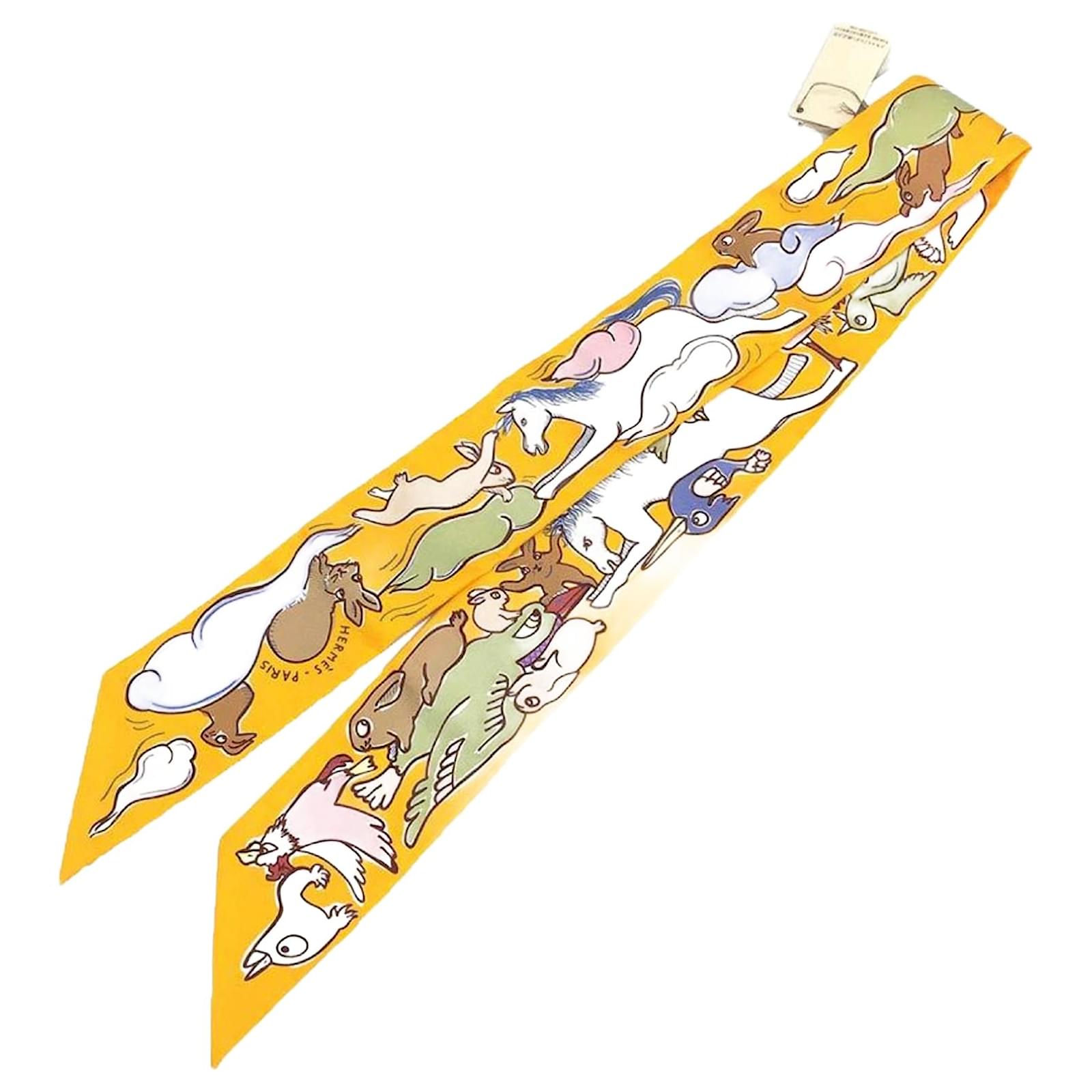 Hermès Hermes Twilly Scarf - Thousand and One Rabbits Beige Silk ref ...