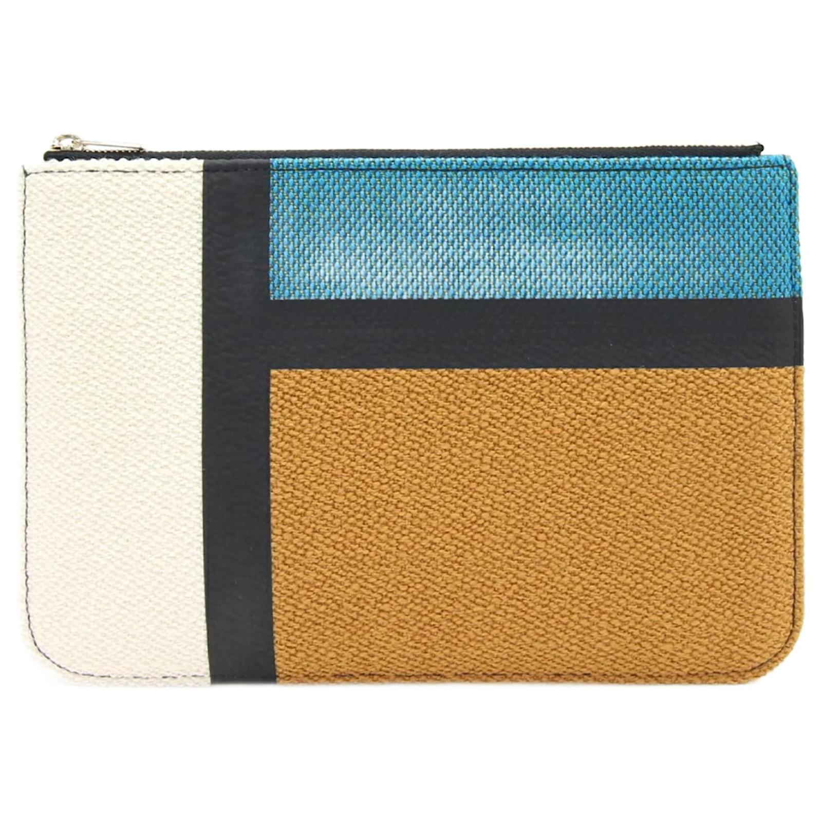 Valextra Leather Clutch Bag Black Blue Cream Yellow ref.1506510 - Joli ...