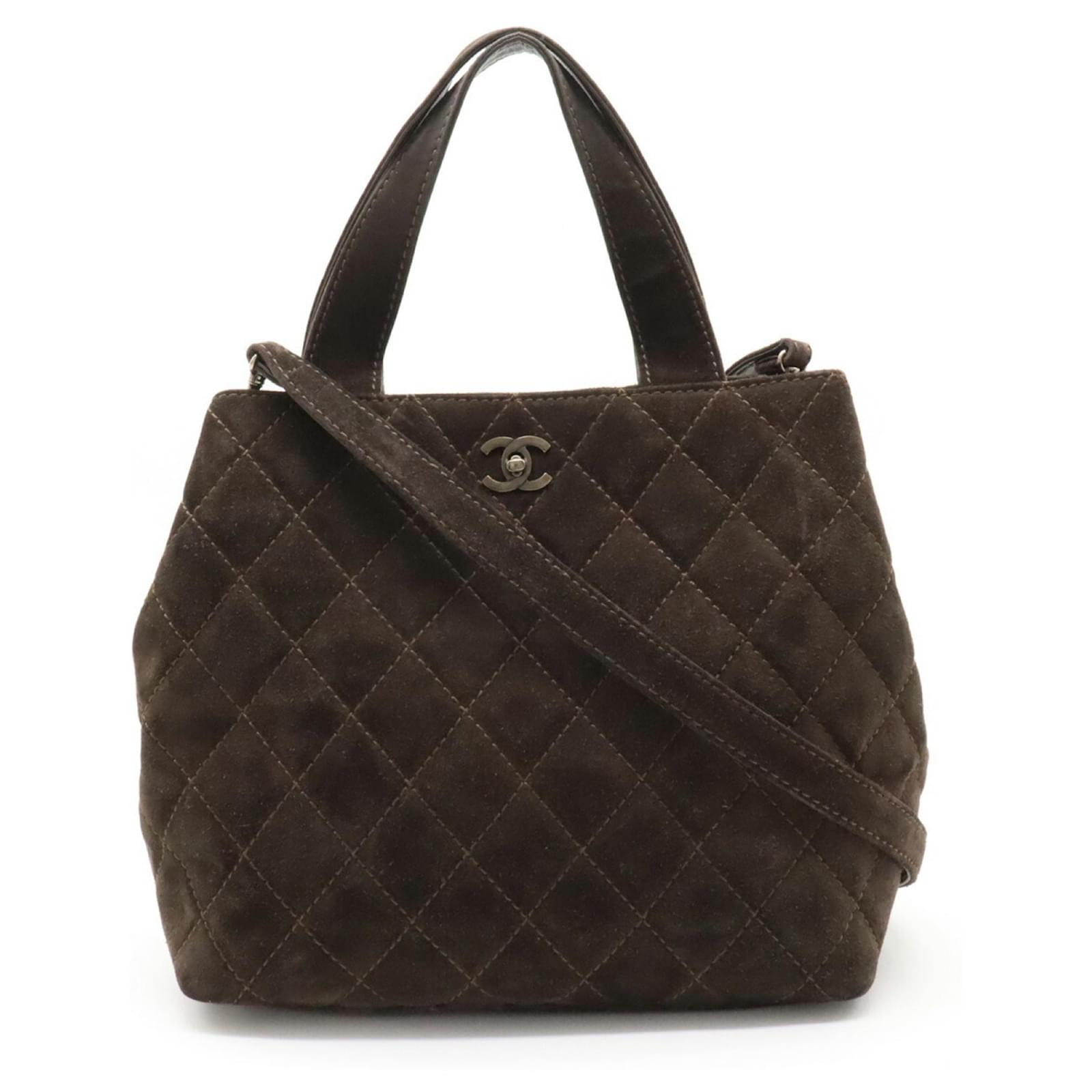 Chanel Wild Stitch Matelasse Tote Bag Brown Dark brown Suede ref ...