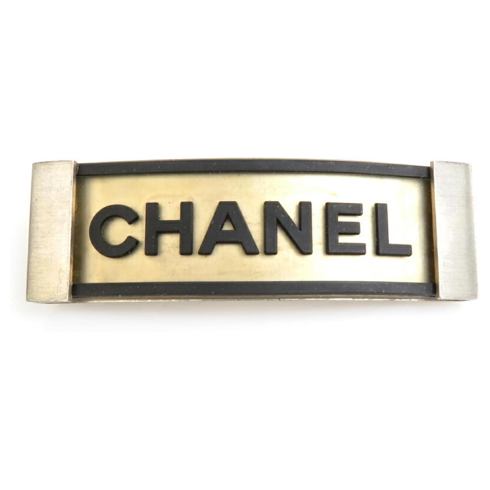 Chanel Valletta Logo Barrette Black Silvery Rubber Metal ref.1507883 ...