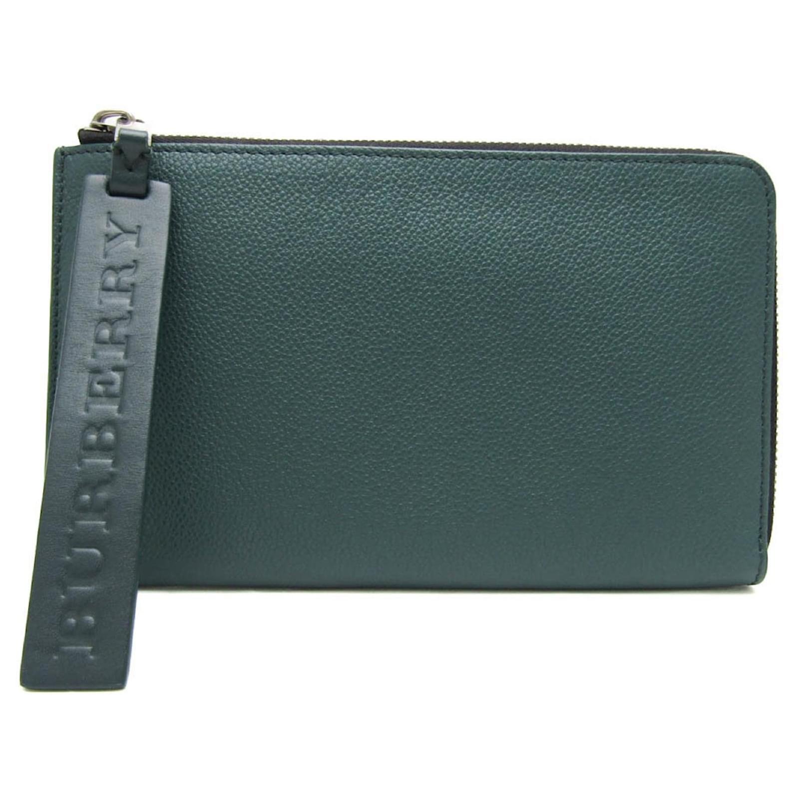 Burberry L-shaped Zipper Mini Men's Leather Clutch Bag Dark green ref ...