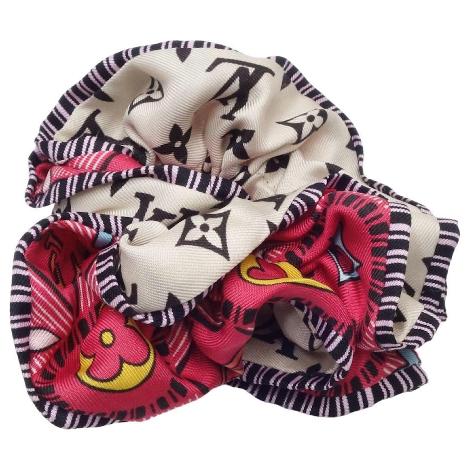 Louis Vuitton Monogram Tiles Silk Scrunchie Black Pink Cream ref ...