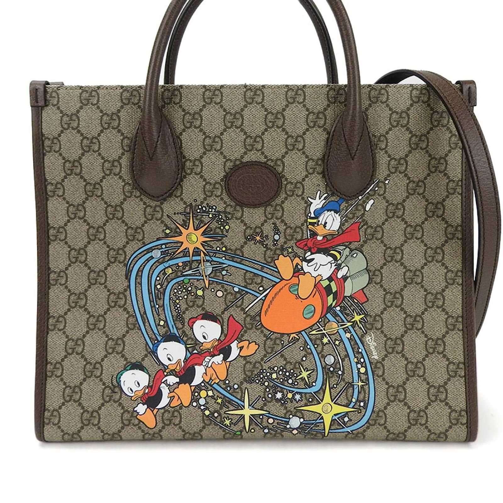 Gucci Donald Duck Collaboration Handbag Brown Leather Plastic ref ...