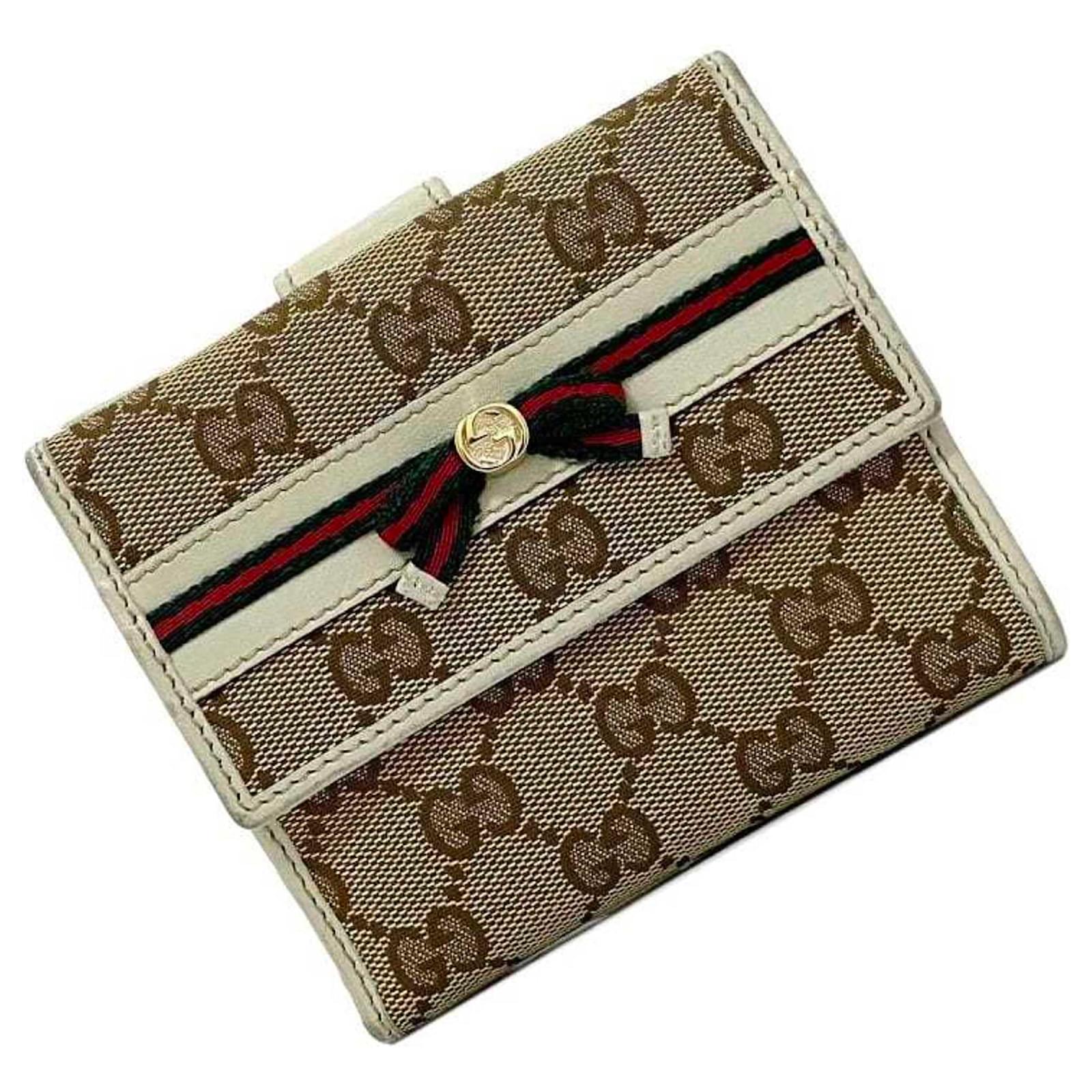 Gucci Double Wallet in Beige and White Leather Cloth ref.1510472 - Joli ...