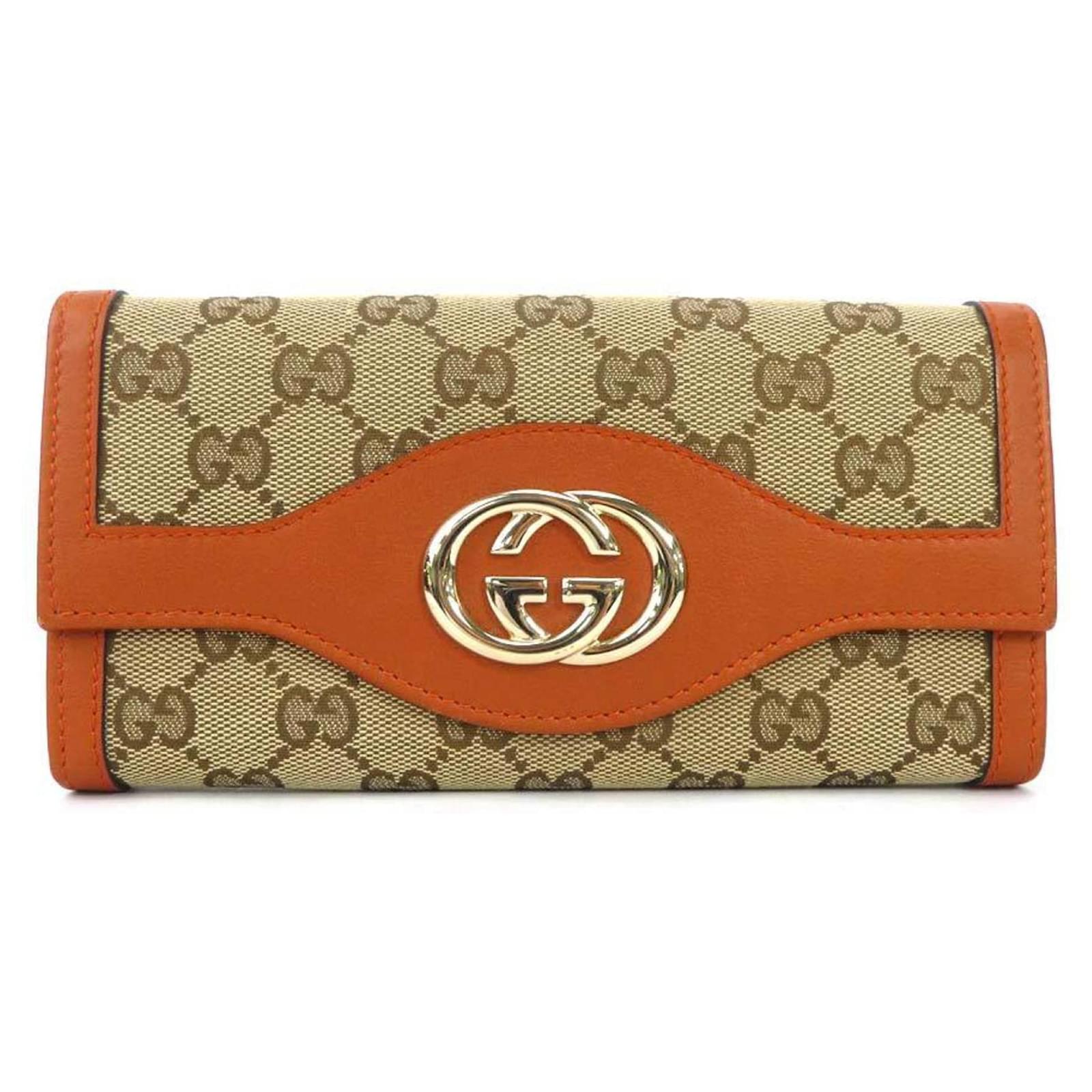 Gucci Bi-Fold Long Wallet Beige Orange Leather Cloth ref.1511213 - Joli ...