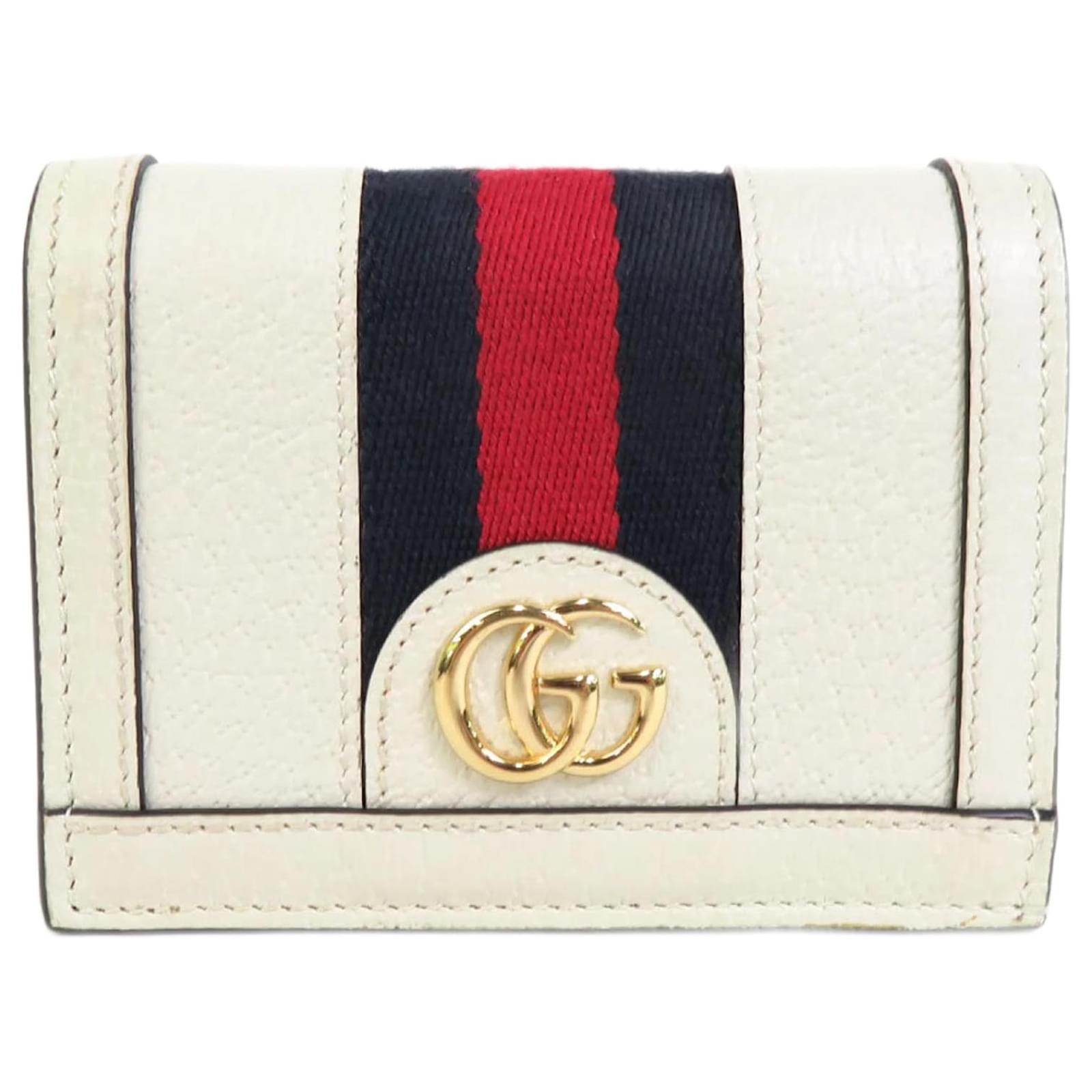Gucci Folio Wallet GG Marmont Red Eggshell Navy blue Leather Cloth ref ...