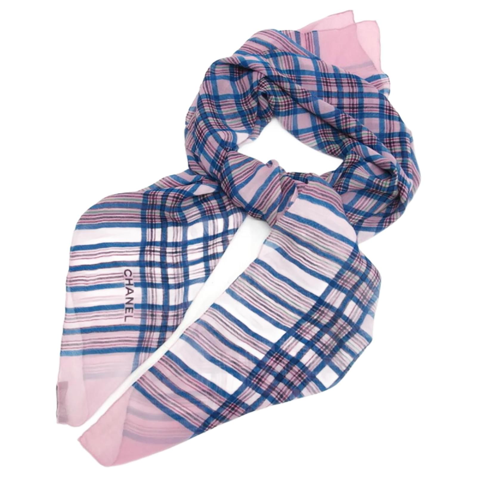 Chanel Check Pattern Chiffon Large Stole Pink Blue Multiple colors ref ...
