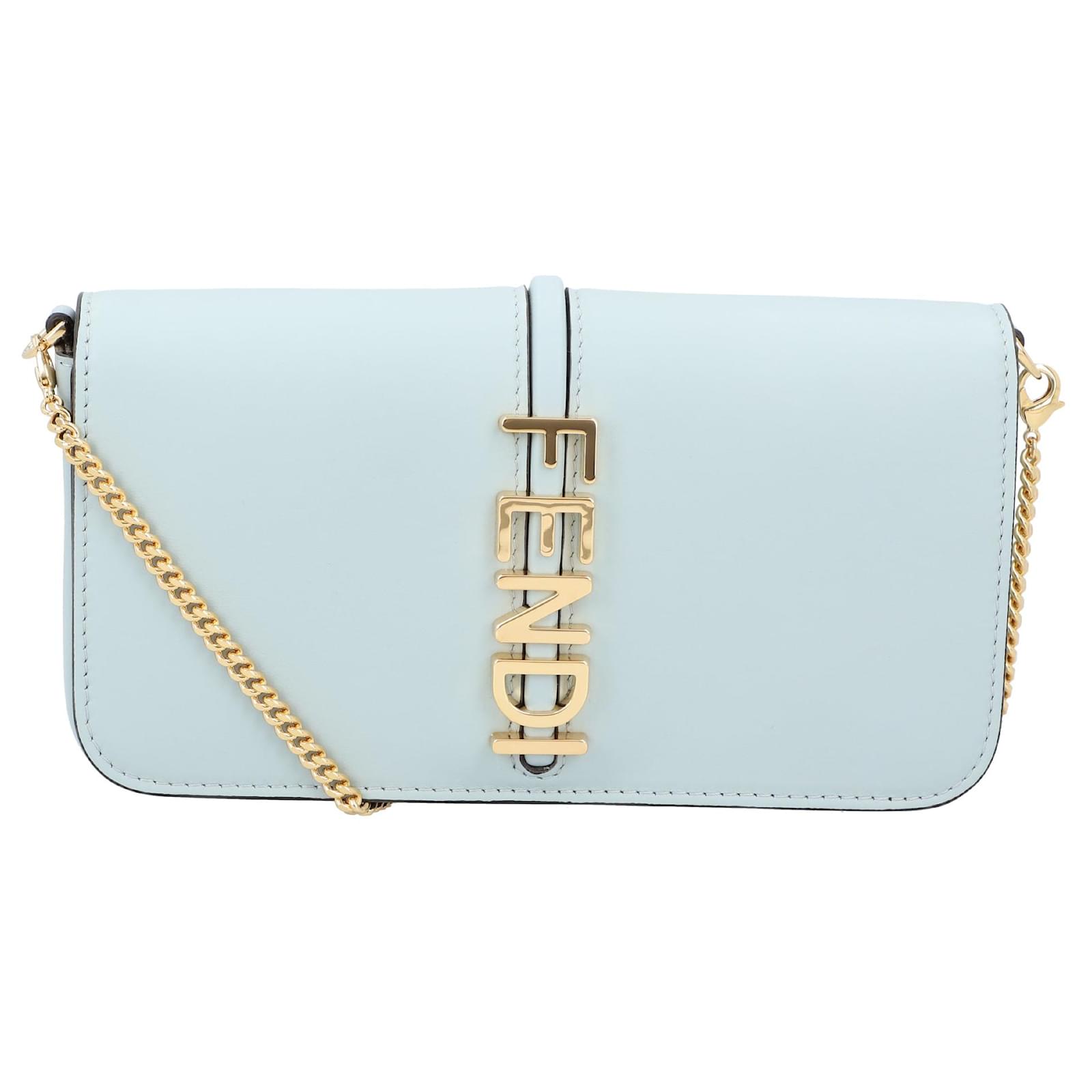 Fendi Fendigraphy Wallet On Chain Blue Leather ref.1518034 - Joli Closet