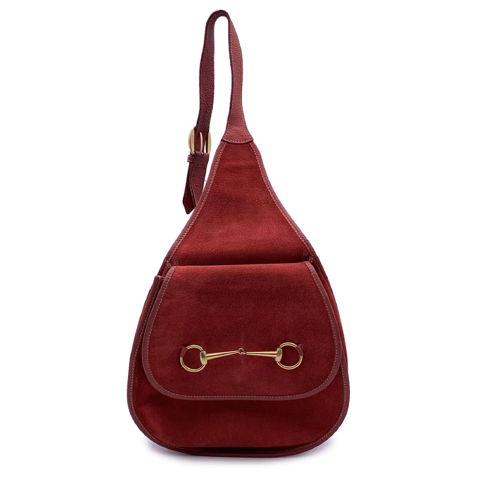 Gucci Vintage Red Suede Leather Horsebit Backpack Sling Shoulder Bag ...
