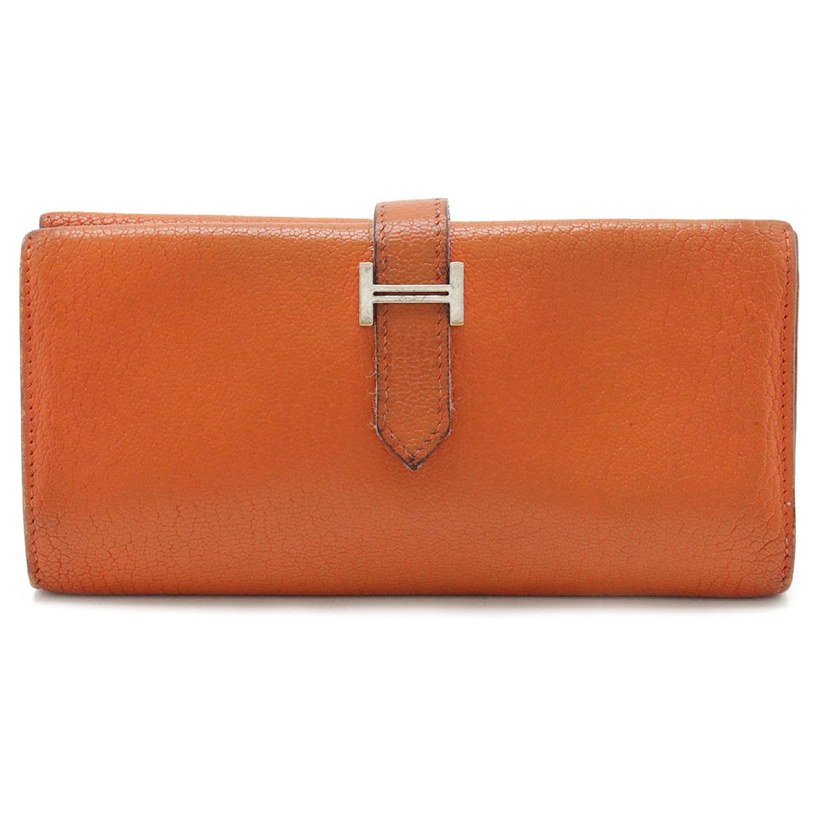 Hermès Hermes Bearn 2PLIS Dupri Tri-fold Long Wallet Orange Diamond ref ...