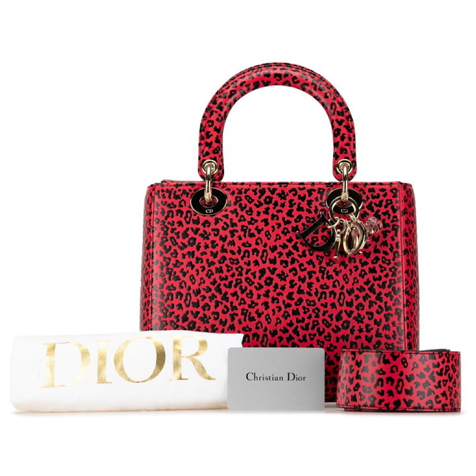 Christian Dior Lady Leopard Handbag Black Red Leather ref.1519862 ...