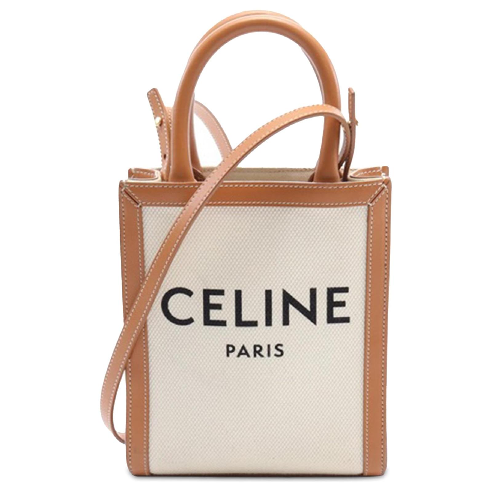 Céline White Celine Mini Canvas Vertical Cabas Satchel Leather ref ...