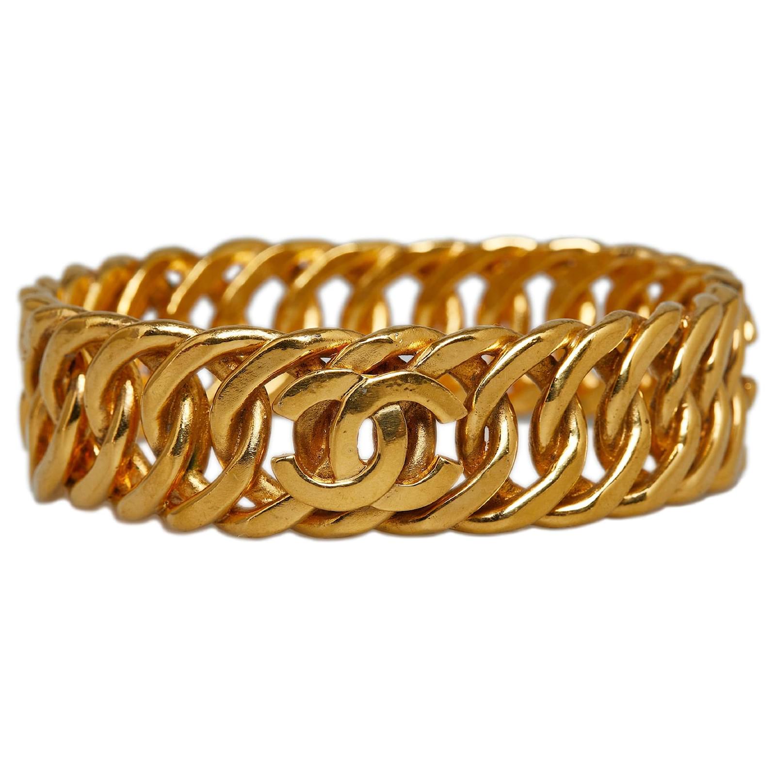 Gold Chanel CC Gold-Tone Bangle Costume Bracelet Golden Metal ref ...