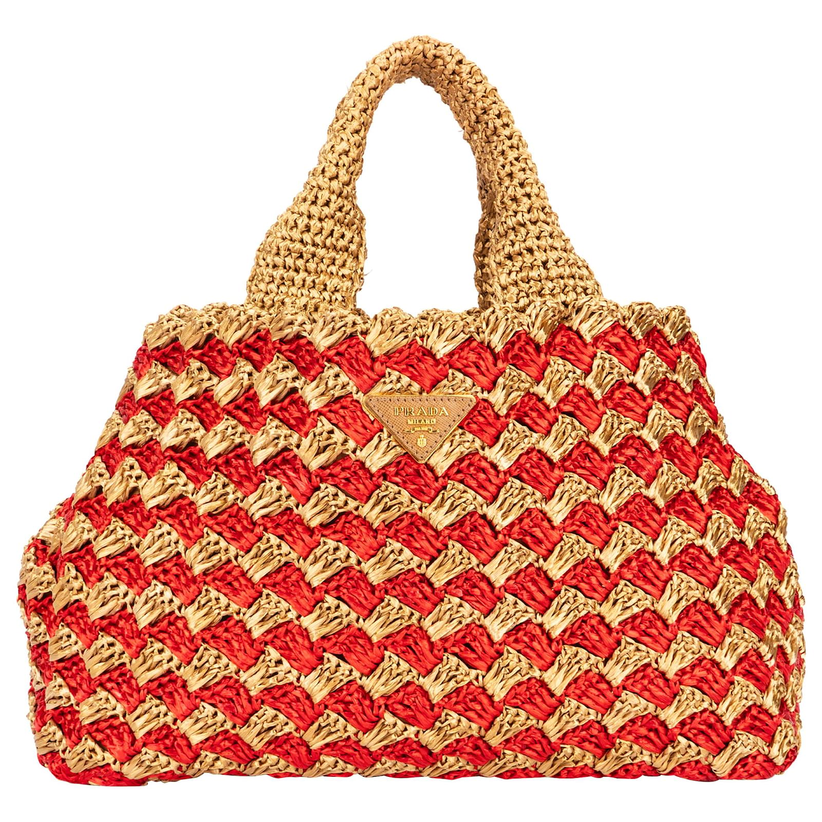 Prada Raffia Canapa Shopper Bag Brown Cloth ref.1526750 - Joli Closet