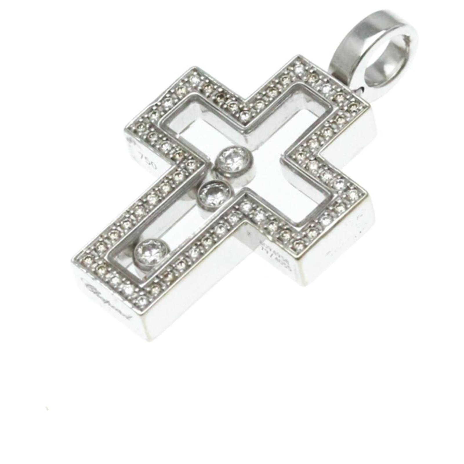 Chopard Happy Diamond Cross Pendant Necklace Silvery White gold ref ...
