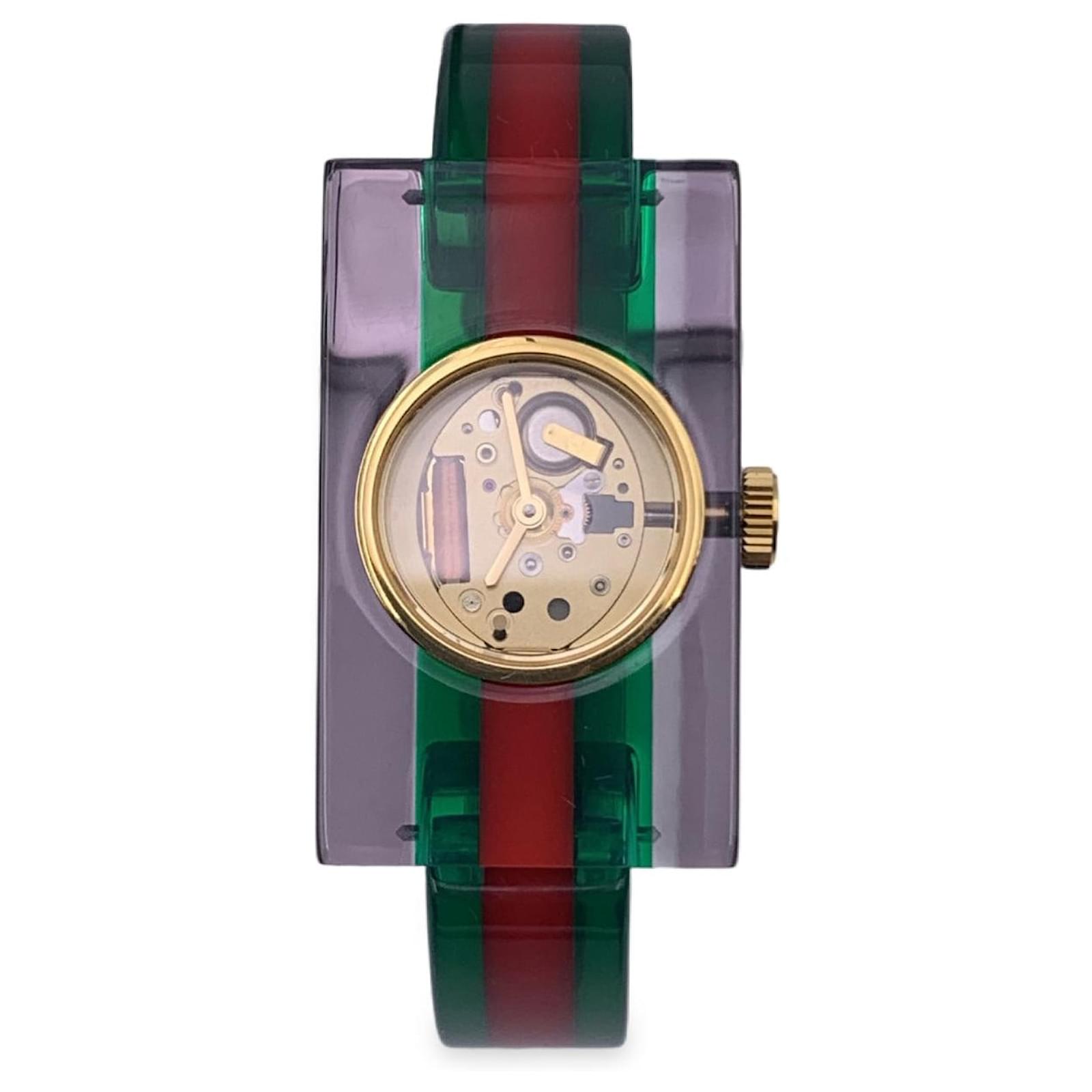 Gucci Red Green Striped Plexi Web Watch 143.5 Skeleton Dial Plastic ref ...