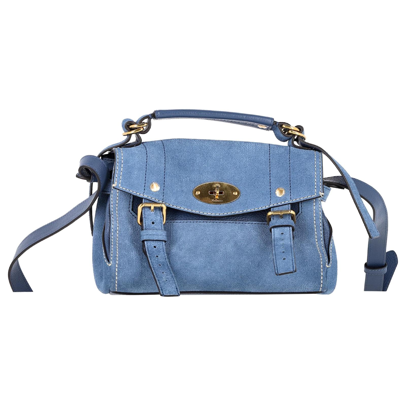 Mulberry Mini Alexa Satchel Bag in Blue Suede ref.1528913 - Joli Closet
