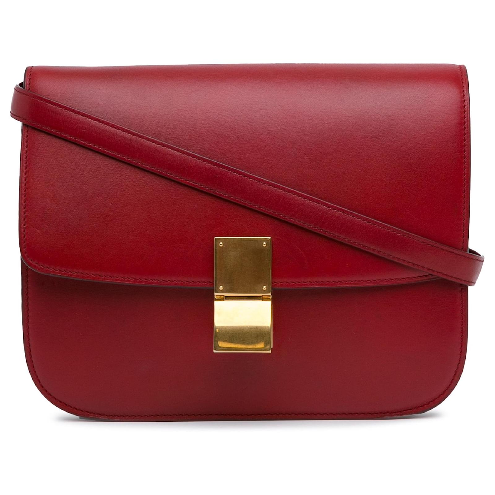 Céline Celine Red Medium Classic Box Dark red Leather Pony-style ...
