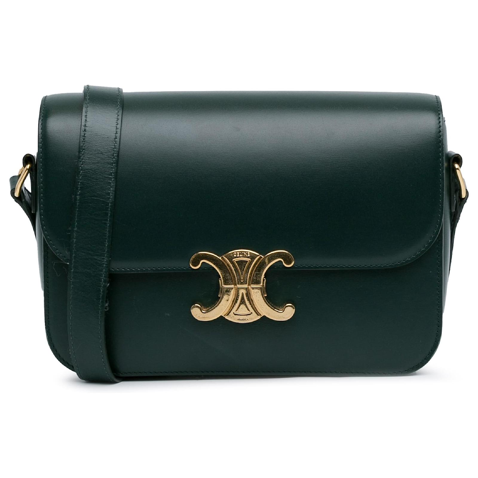 Céline Celine Green Triomphe Crossbody Dark green Leather Pony-style ...