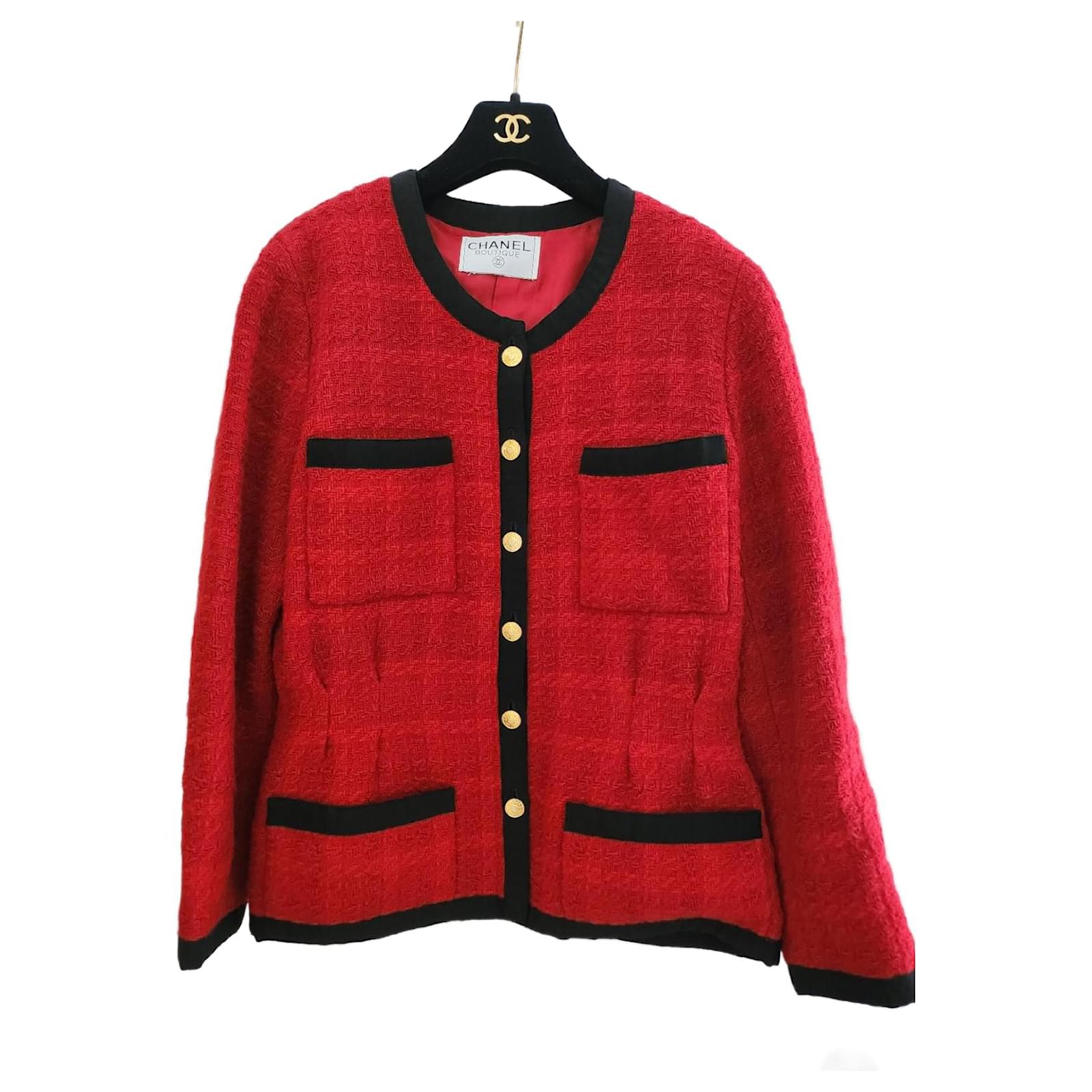 Chanel jacket from late 1980 designed by Karl Lagerfeld Red Tweed ref ...