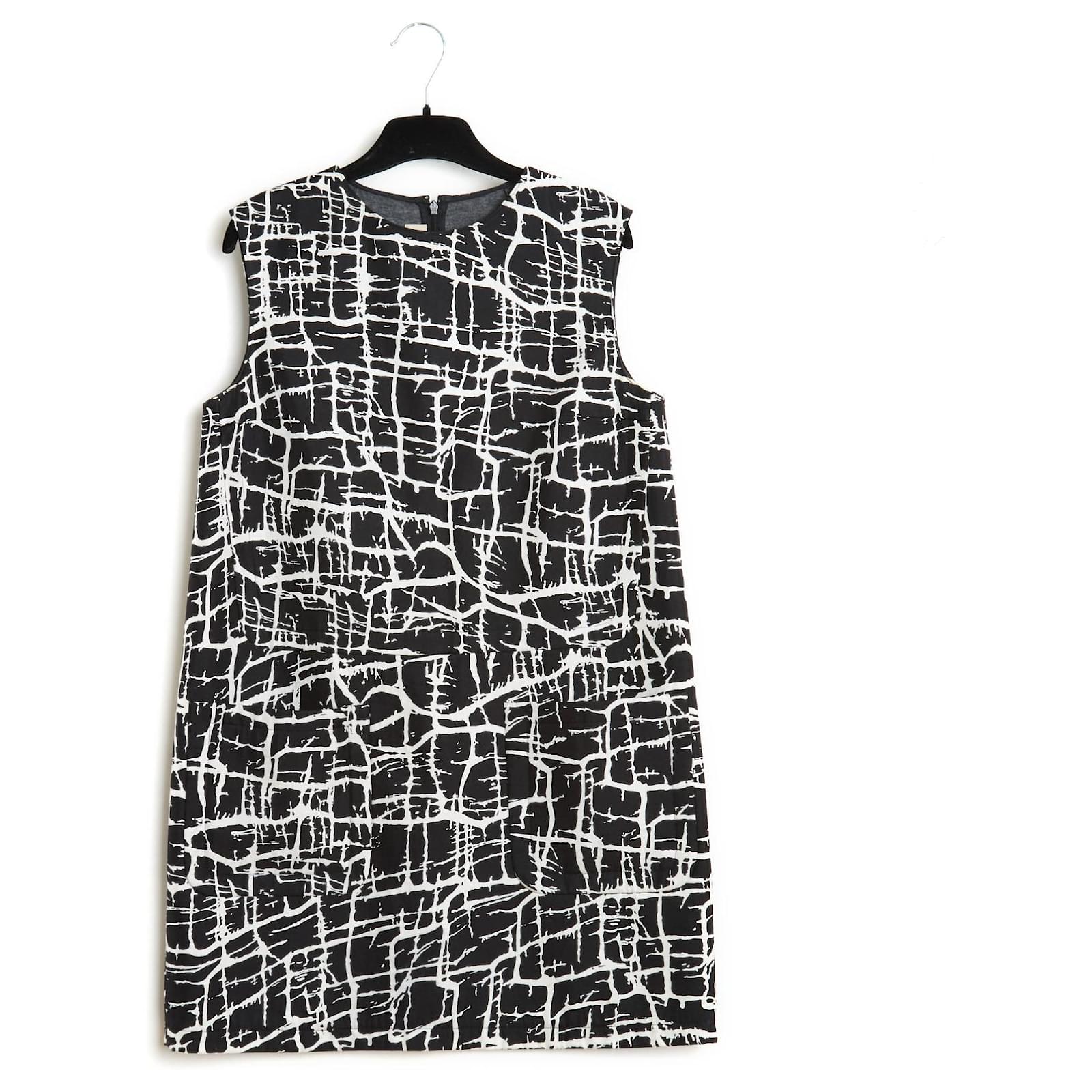 Marni Dress FR36 Black White Silk Boxy Dress US6 Cotton Polyamide ref ...