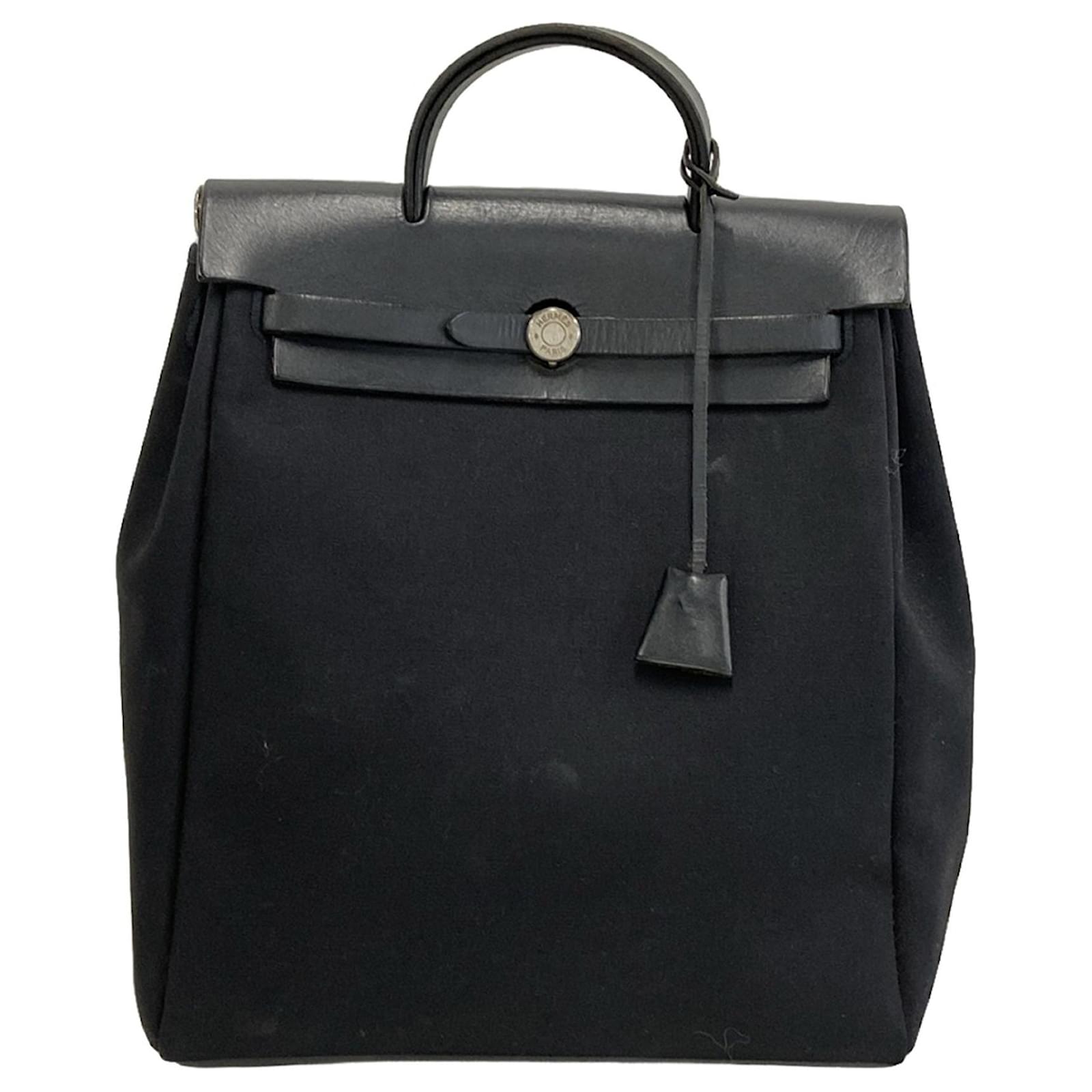 Black Hermès Toile Herbag GM Backpack Leather ref.1539875 - Joli Closet