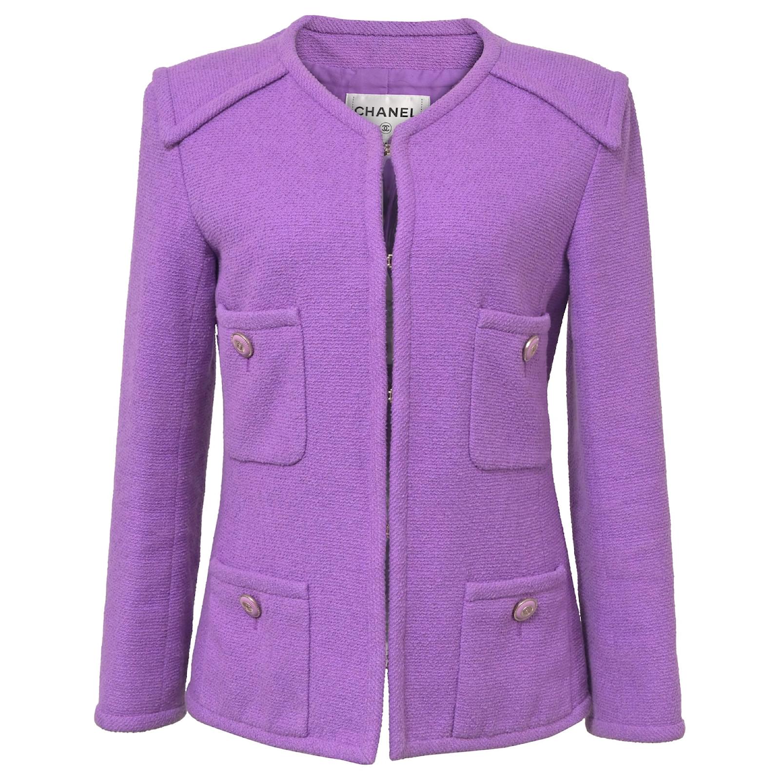 Chanel CC Button Four Pockets Jacket in Purple Tweed Wool ref.1540318 ...
