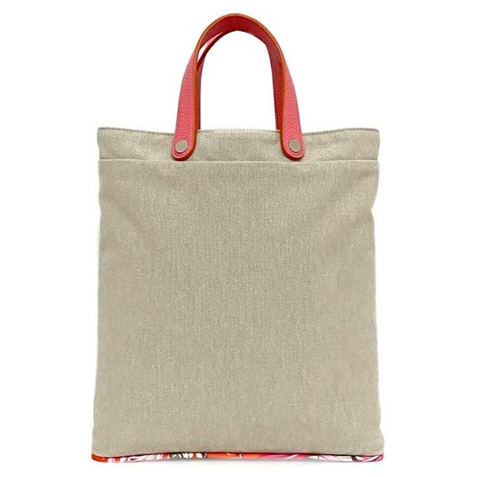 Hermès Hermes Tote Bag Petite H Pink Beige Leather Silk Cloth ref ...