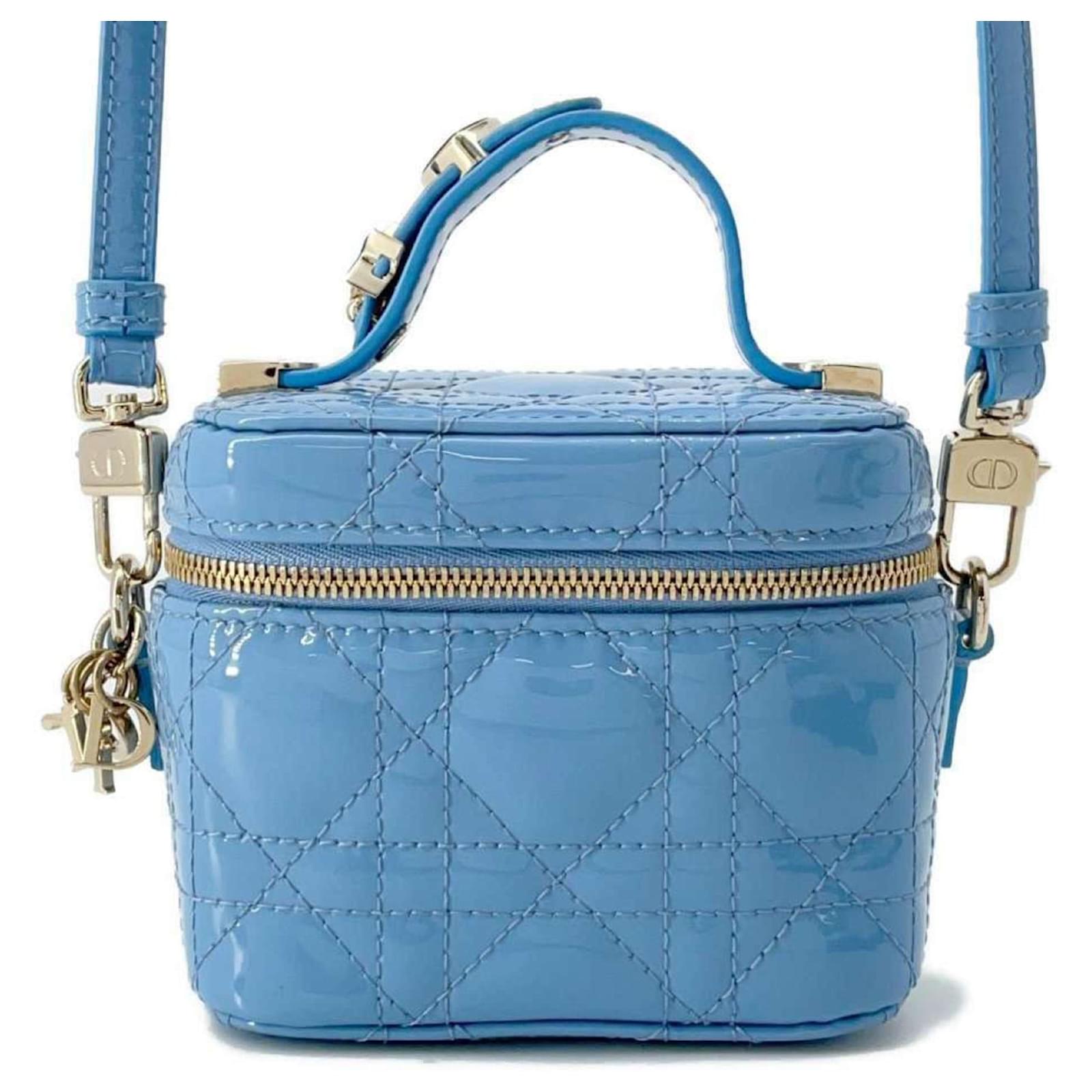 Christian Dior Lady Cannage Micro Vanity Pochette Light blue Patent ...